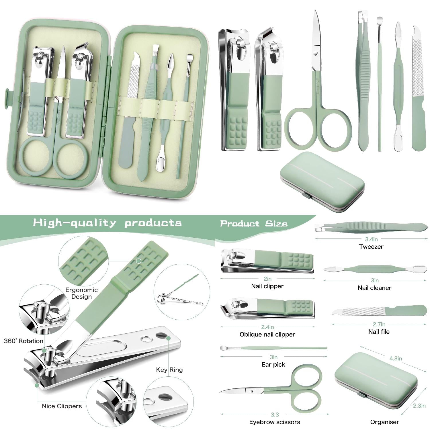 Convenient portable and stylish leather manicure set - Complete 7-piece ...