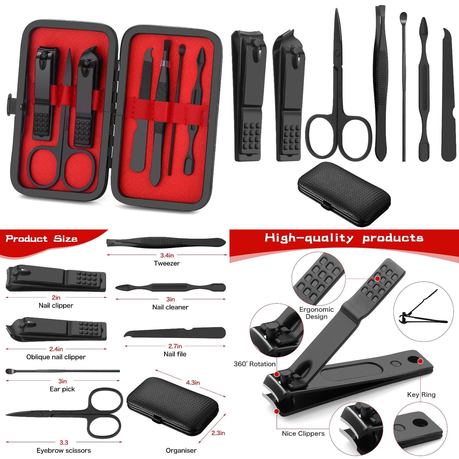 Convenient portable and stylish leather manicure set - Complete 7-piece ...