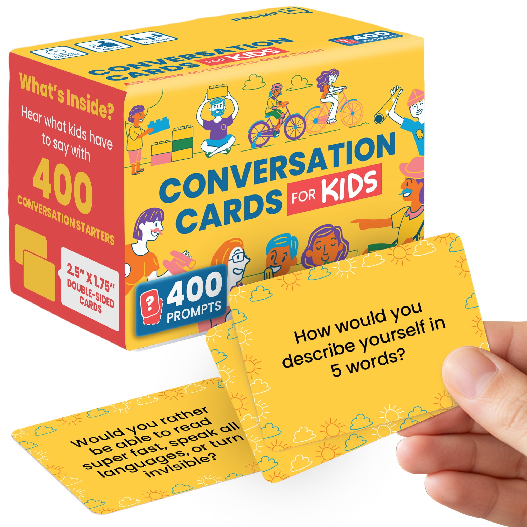 Prompta Conversation Cards for Kids, 400 Questions, Family Game Night ...