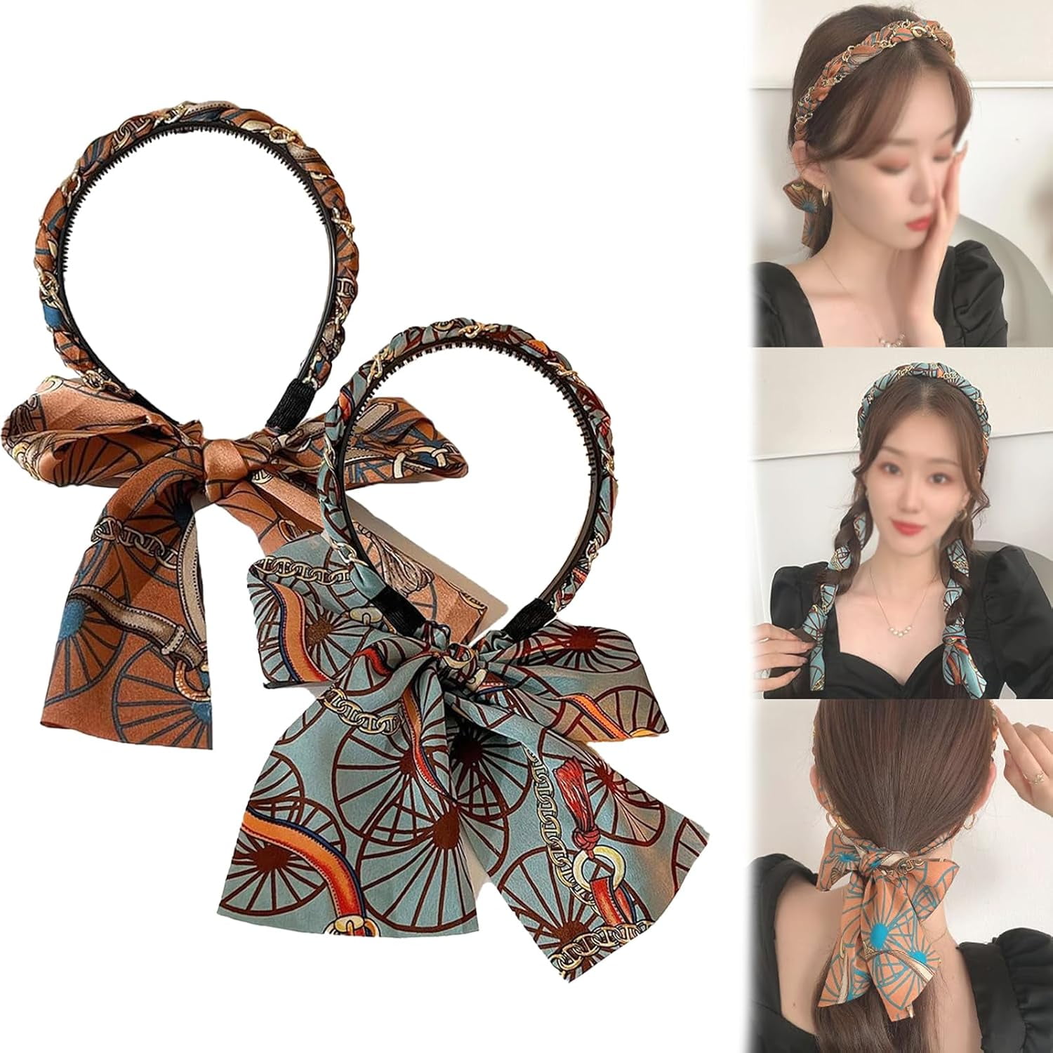 Converselyon Satin Fabric Hair Bands, Retro Satin Cross Knotted Fabric ...