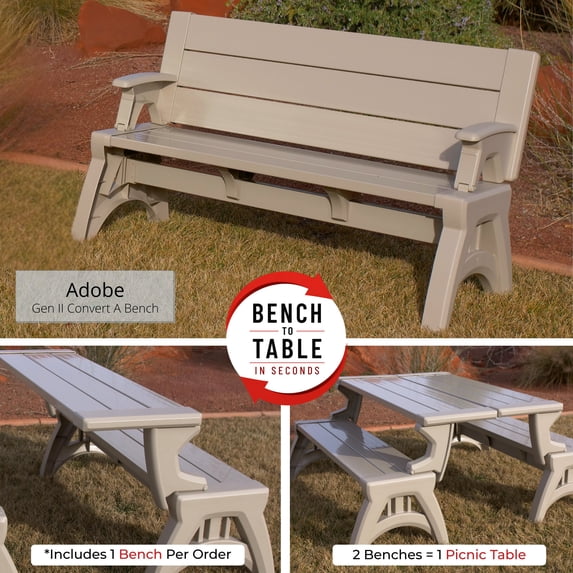 Convert a Bench 60" Outdoor Vinyl Picnic Table, Adobe, Generation II ...