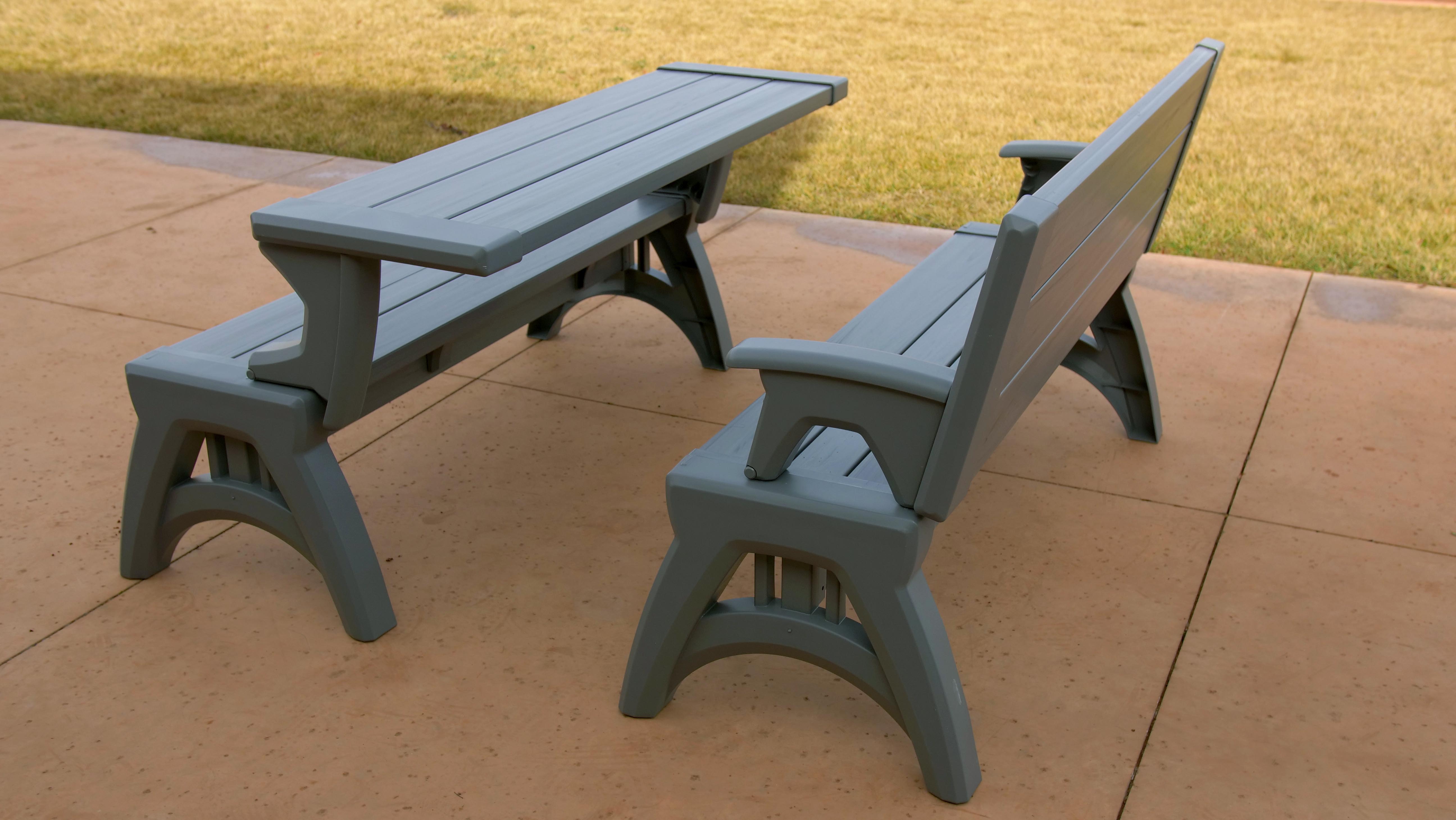 Convert a Bench 60" Outdoor / Vinyl Patio Bench Picnic Table, Driftwood ...