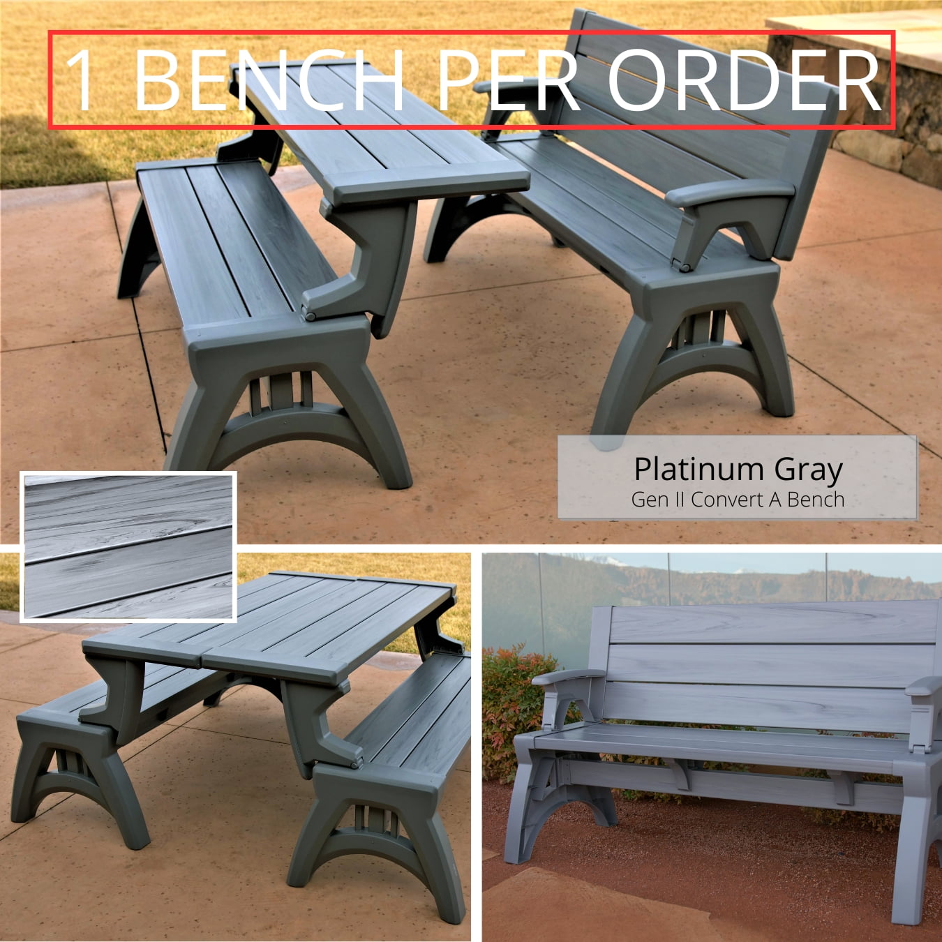 "Convertible Furniture, Convert a Bench 60"" Outdoor Patio Bench/Table ...