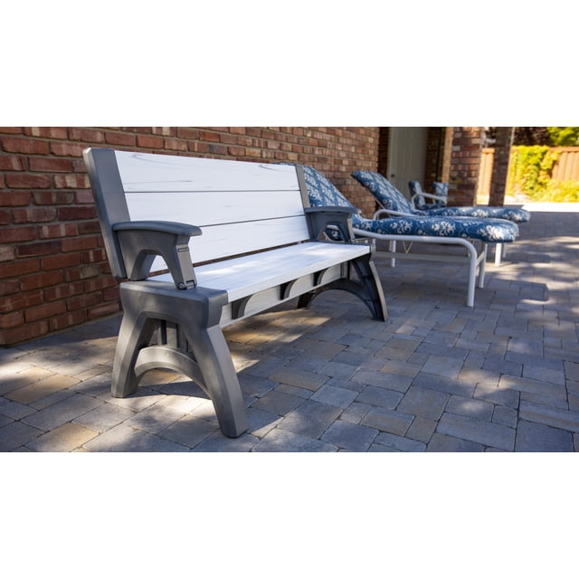 "Gen II 60"" Convertible Outdoor Patio Bench to Table, Platinum White ...