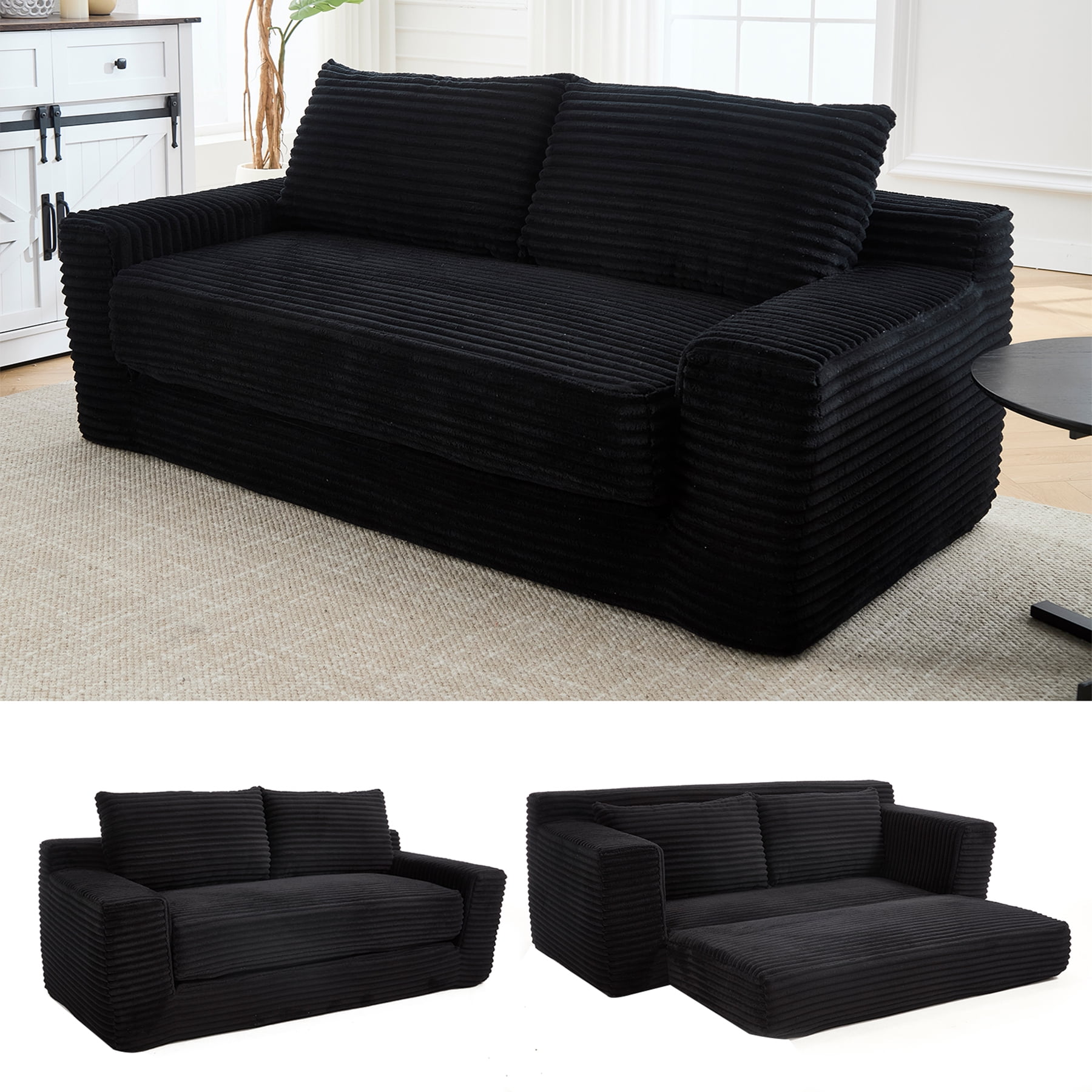 Convertible 2-in-1 Loveseat Sofa with Memory Foam, No Assembly Couch ...