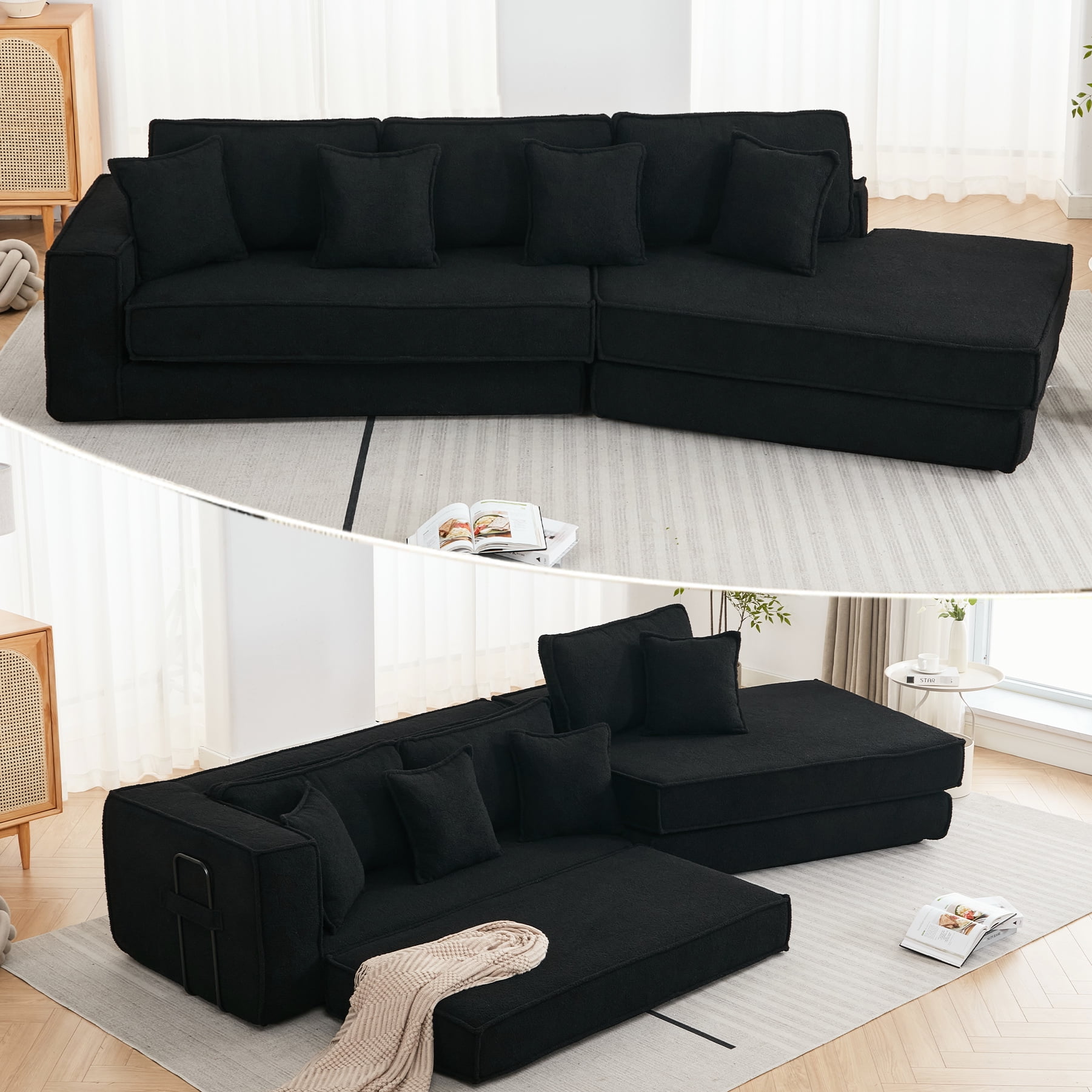 Convertible 3 Bed, Black, With Lamb Velvet Upholstery Black Bed ...