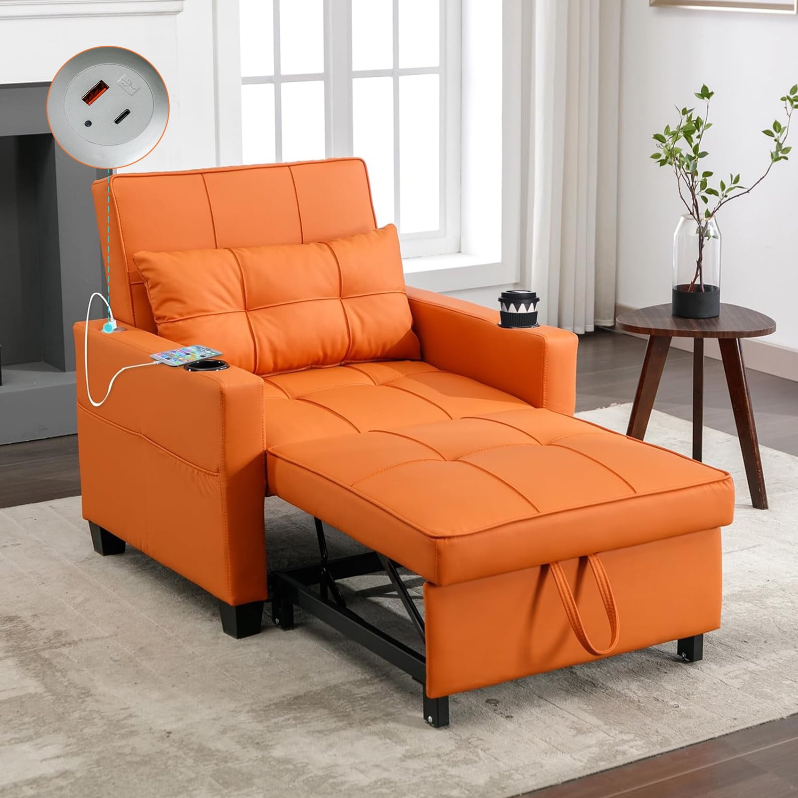 Convertible 3-in-1 Pull Out Sleeper Chair Adjustable Backrest Futon ...