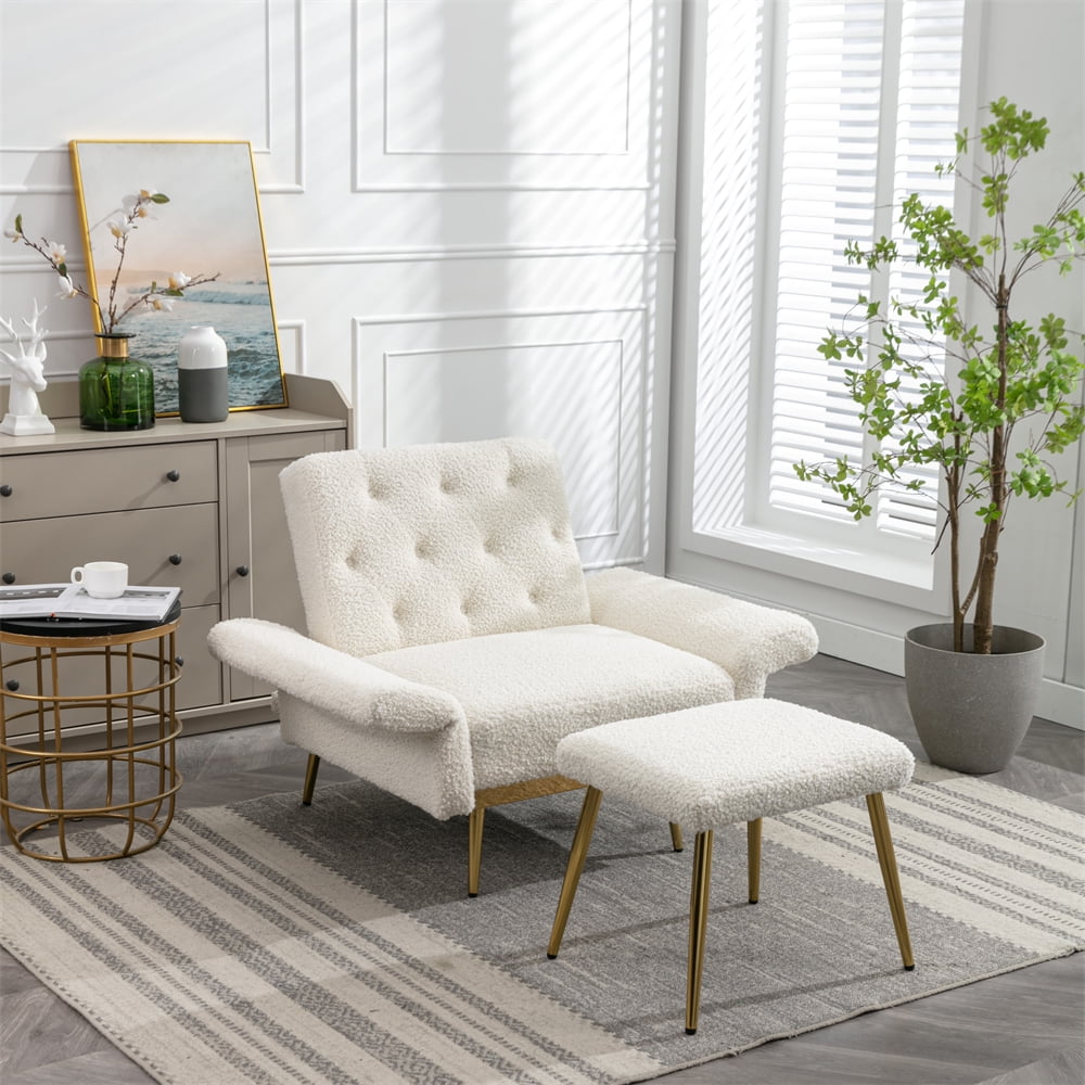 Convertible Accent Chair with Ottoman Set, Teddy Upholstered Single ...