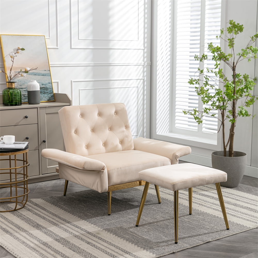 Convertible Accent Chair with Ottoman Set, Velvet Upholstered Single ...