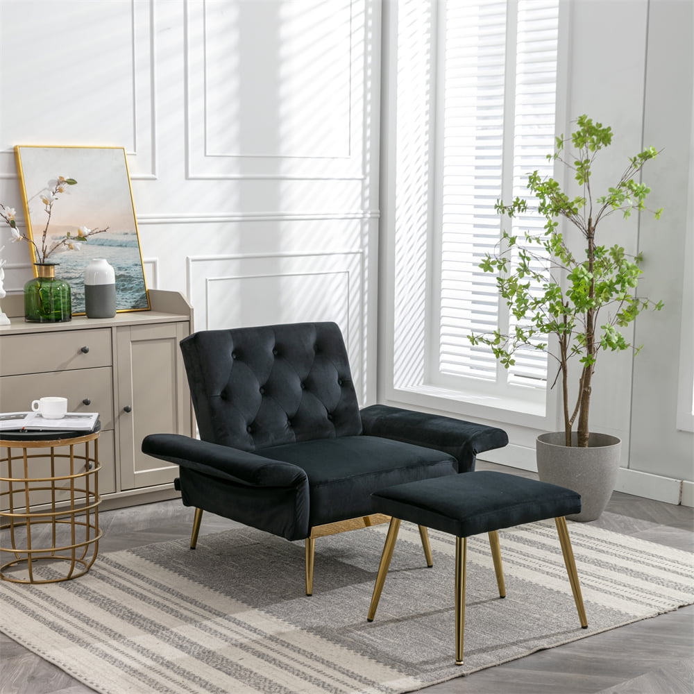 Convertible Accent Chair with Ottoman Set, Velvet Upholstered Single ...
