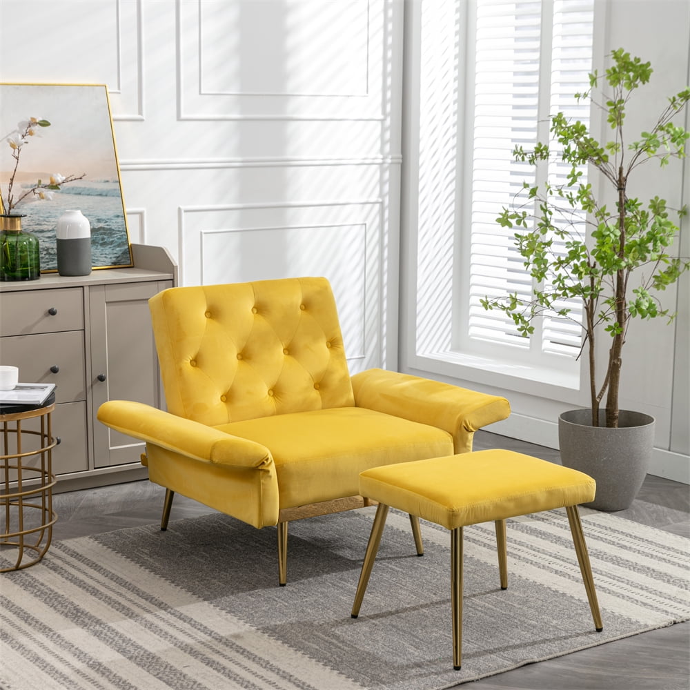 Convertible Accent Chair with Ottoman Set, Velvet Upholstered Single ...