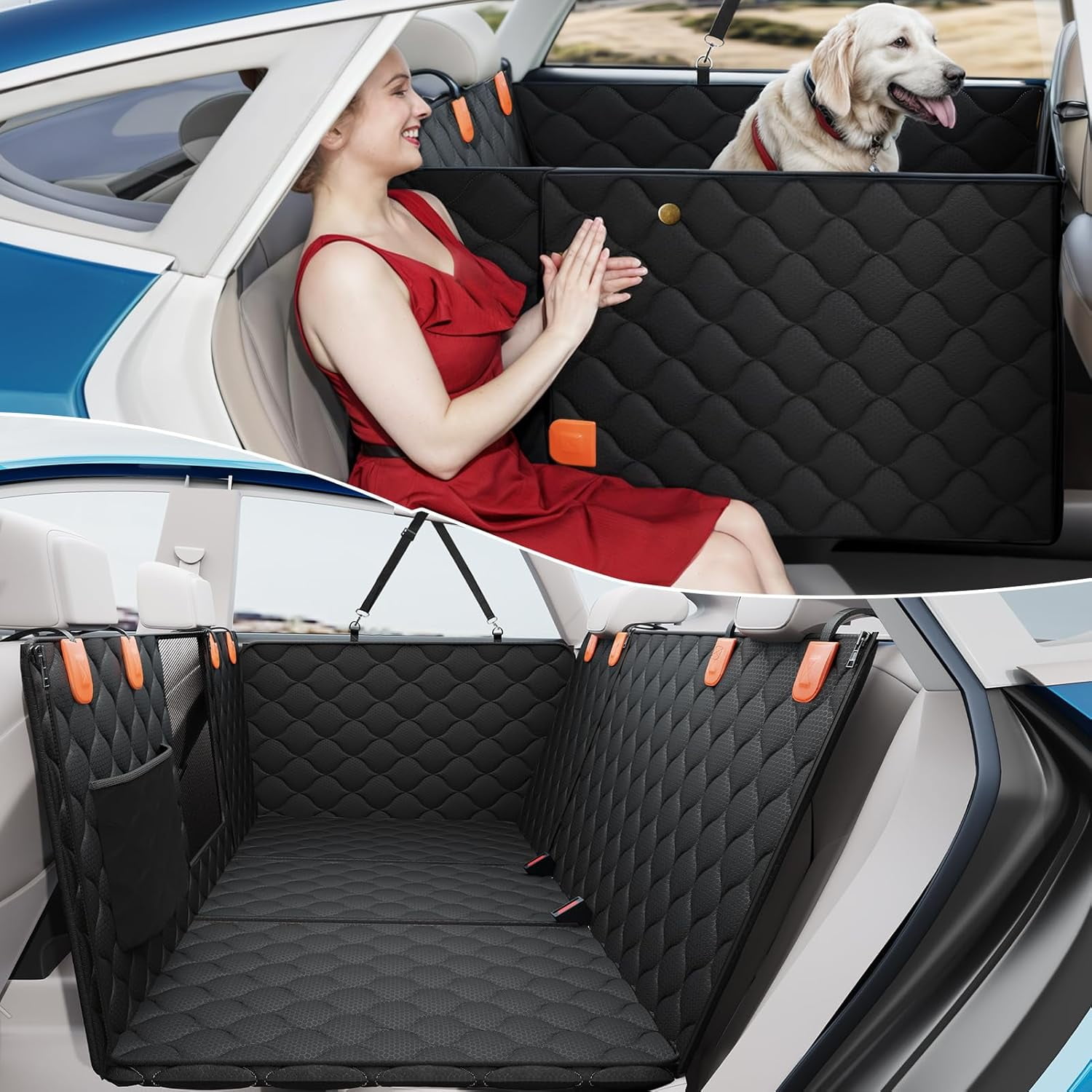 MY Convertible Back Seat Extender for Dogs, Hard Bottom Dog Car Seat ...