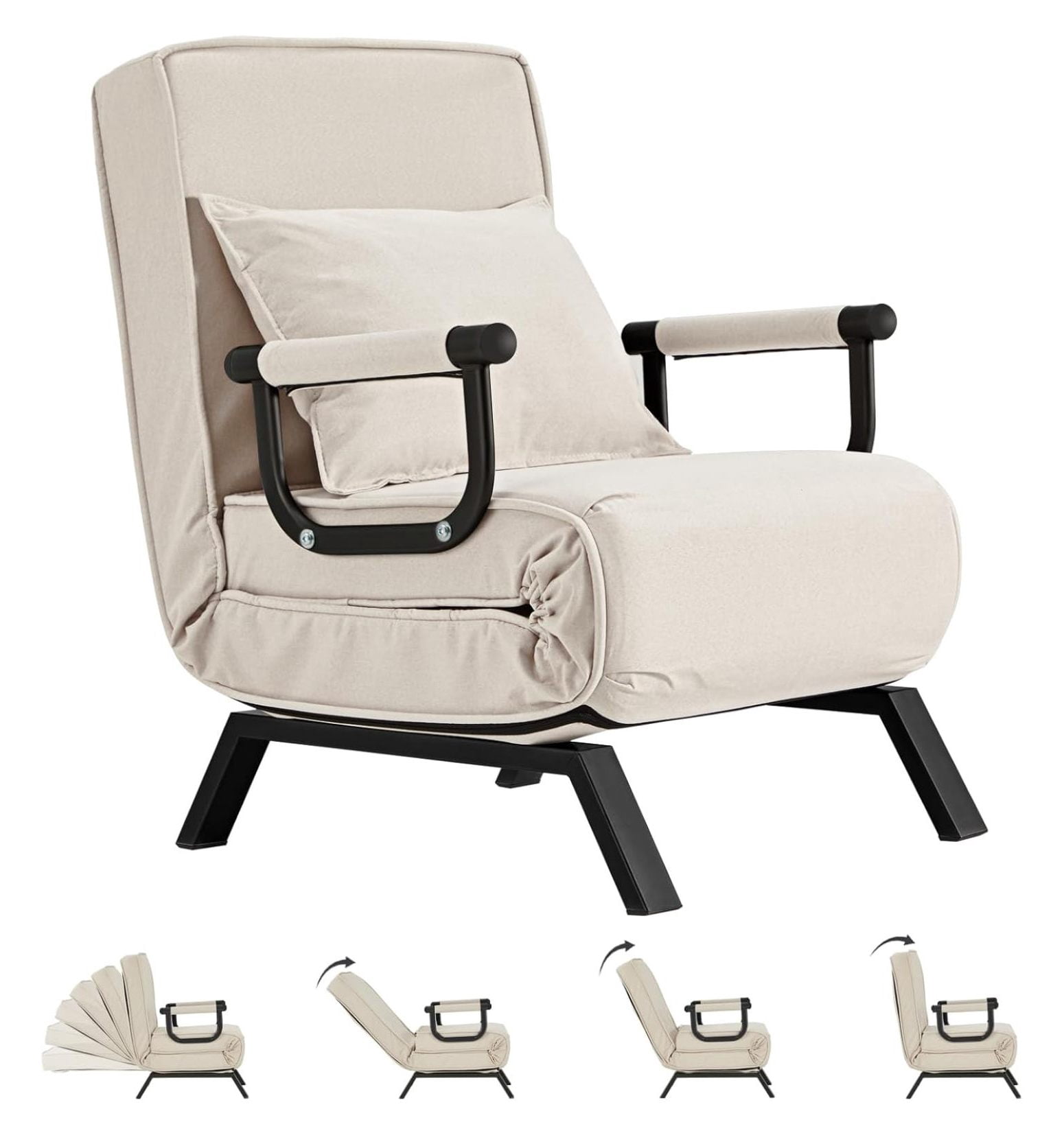 Convertible Bed Sleeper Chair,Tri-fold Upholstered Armchair Sleeper ...