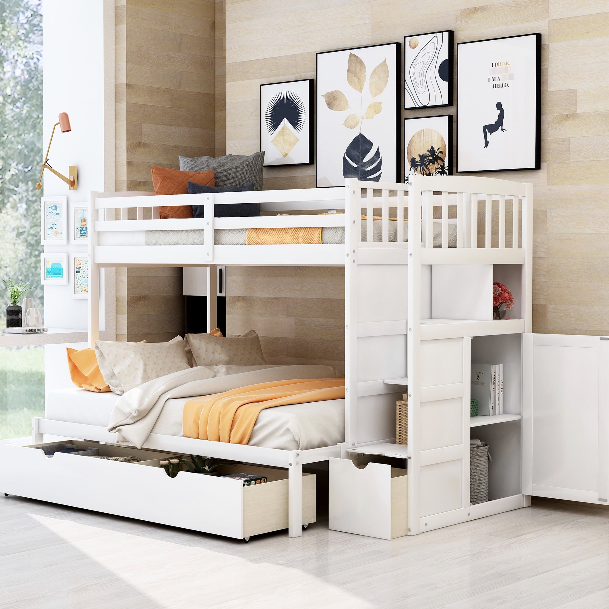 Convertible Bottom Bed Twin Over Full/twin In White - Flexible Space Utilization Bunk With ...