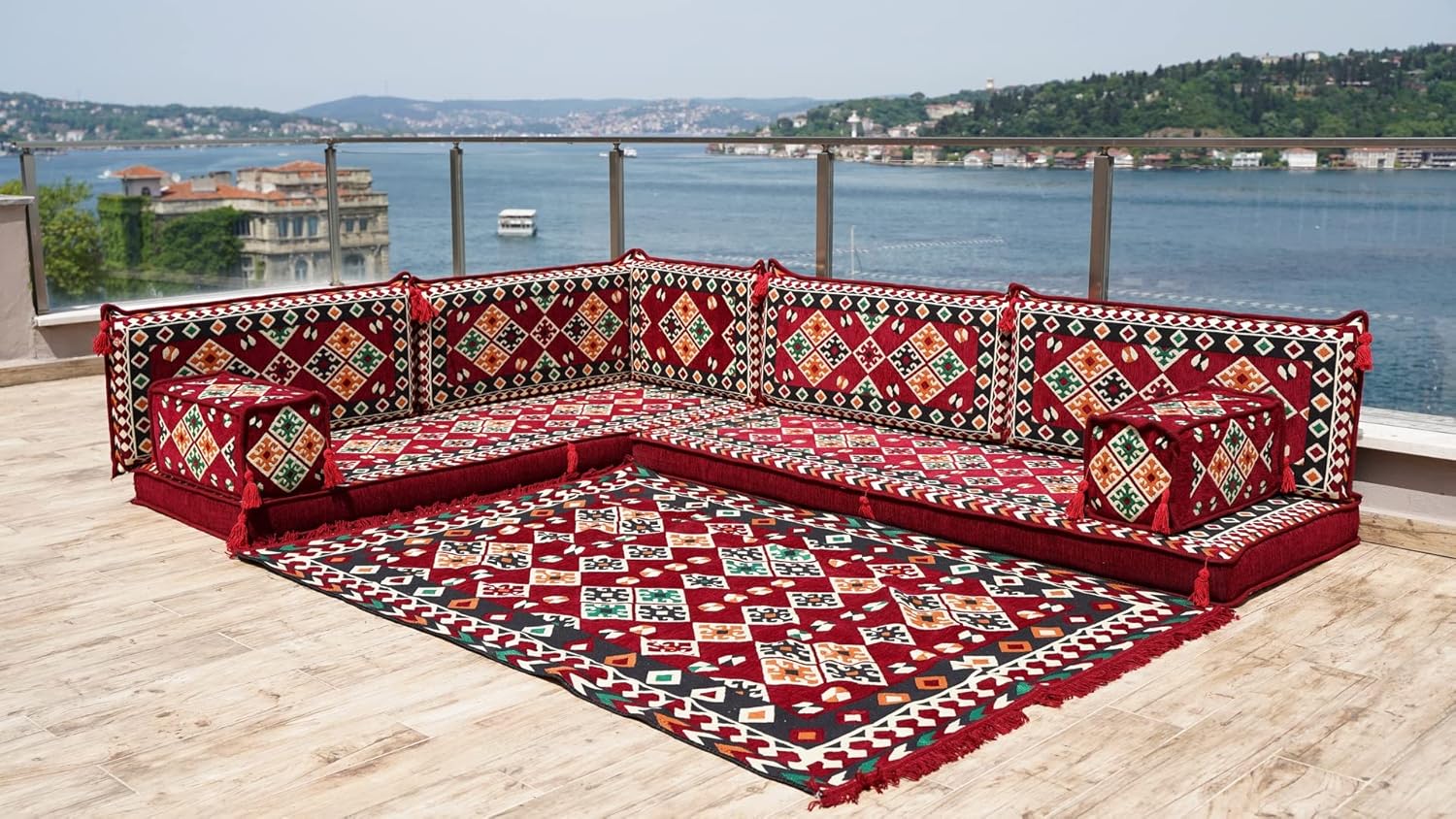 Convertible Burgundy Sofa, Corner Floor Pillows, Sleeper Sofa, Arabic ...