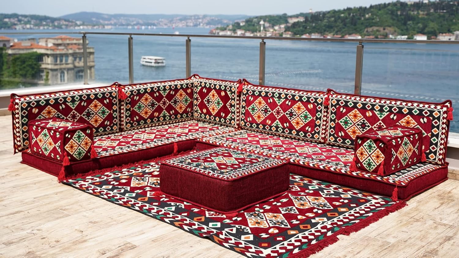 Convertible Burgundy Sofa, Corner Floor Pillows, Sleeper Sofa, Arabic ...