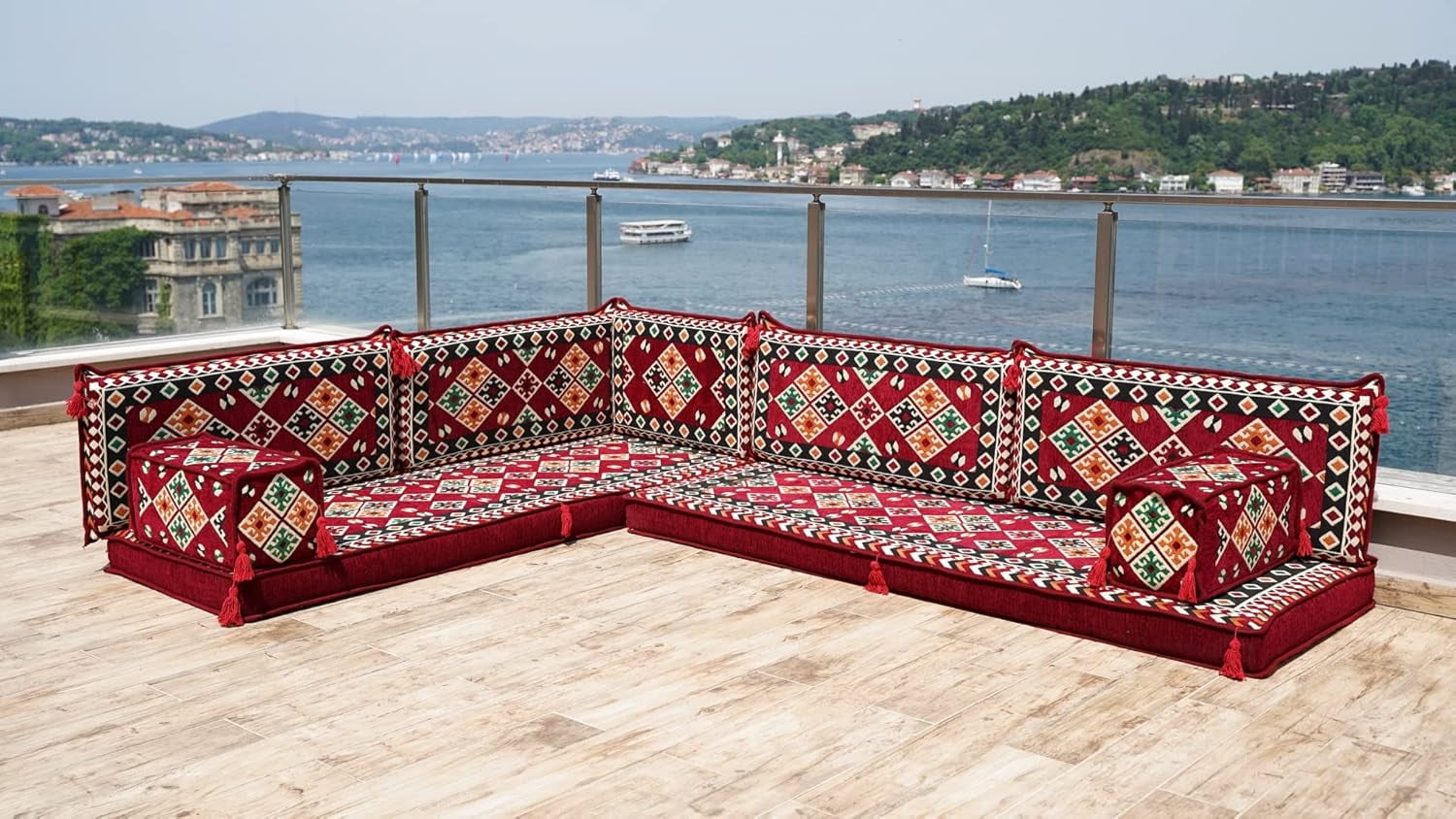 Convertible Burgundy Sofa, Corner Floor Pillows, Sleeper Sofa, Arabic ...