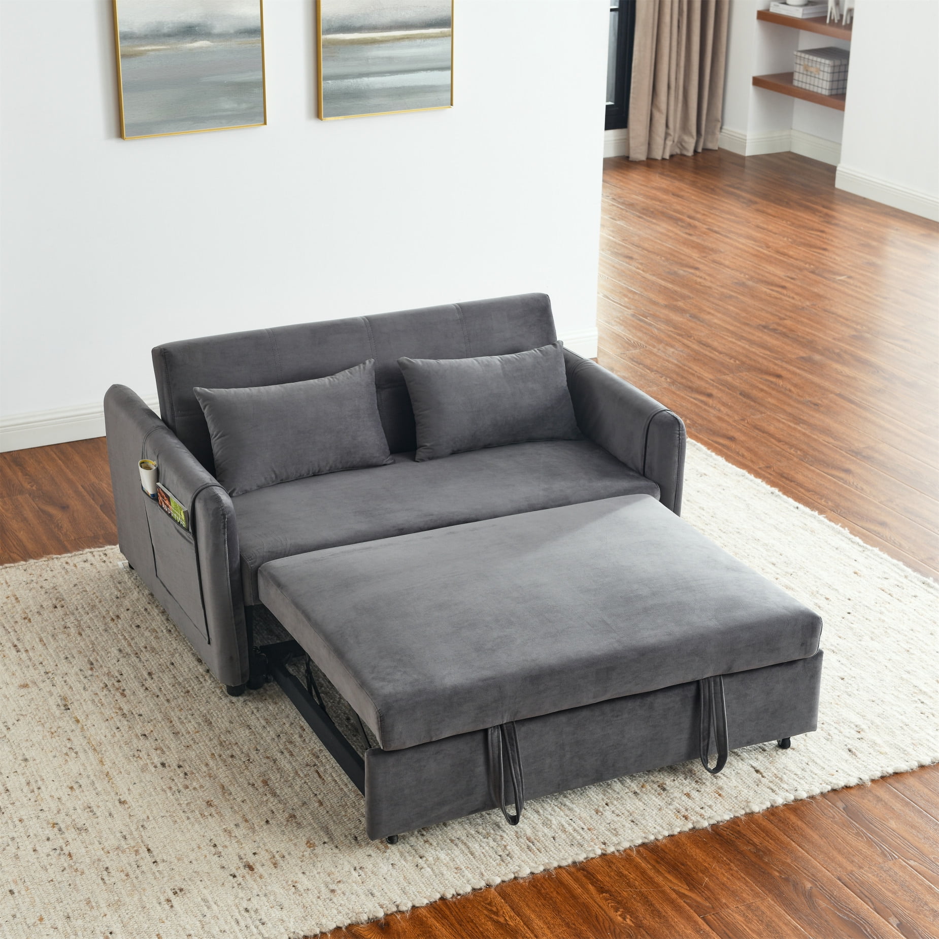 TripleTree Modern Corduroy Convertible Loveseat Sleeper Sofa with Pillows, Gray - Walmart.com
