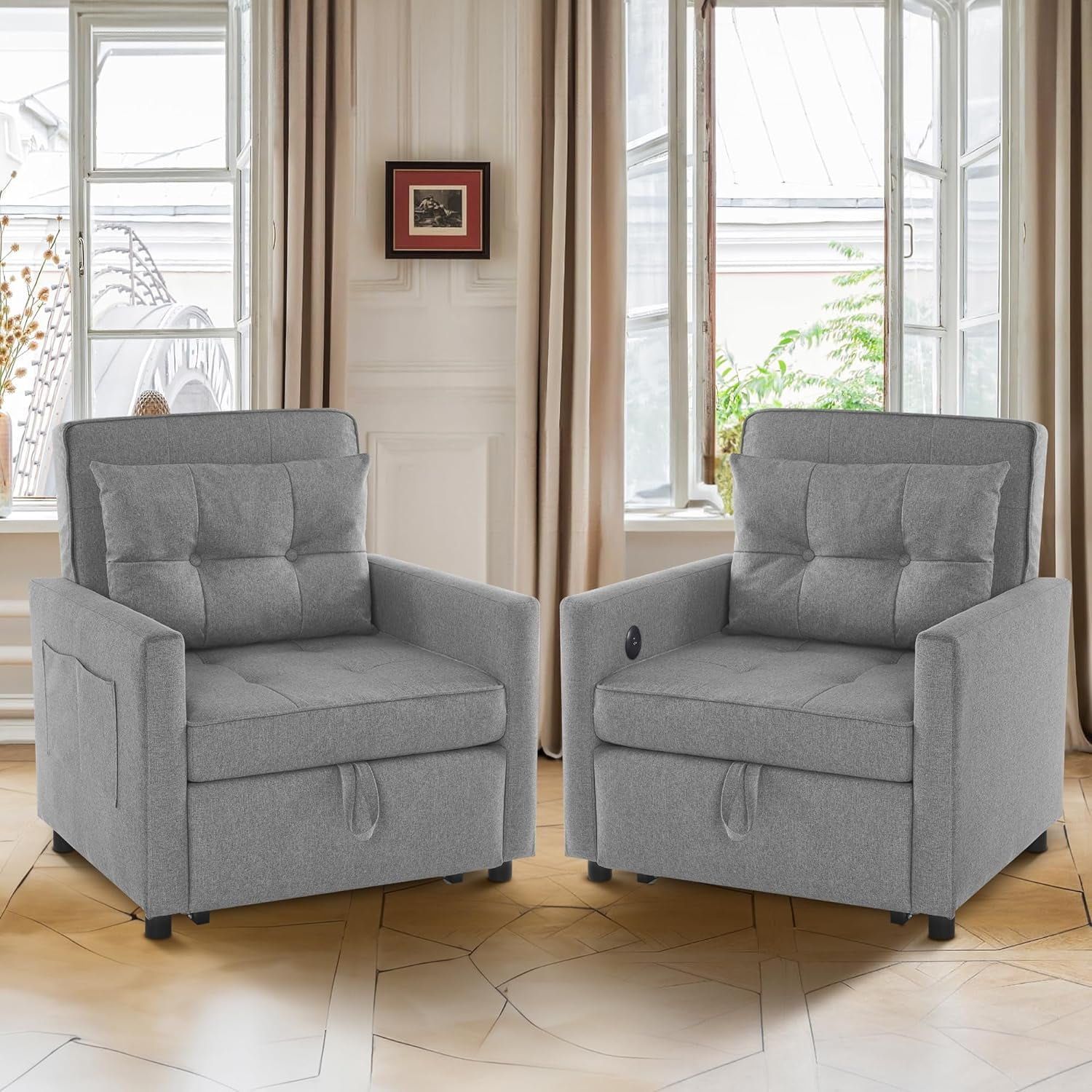 Convertible Chair Bed Pull Out Sofa Bed with Pillow and Convertible ...