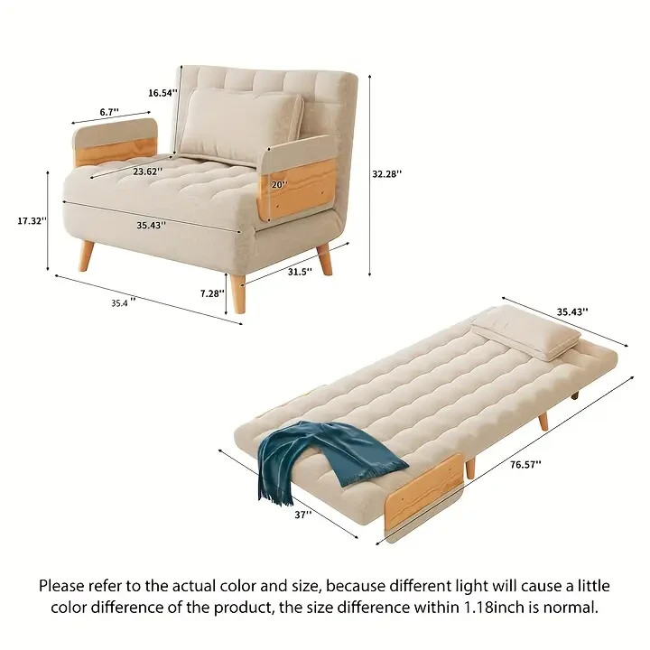 Convertible Chair Bed Sleeper, 3-in-1 Futon Sofa Bed Chair, Chaise ...