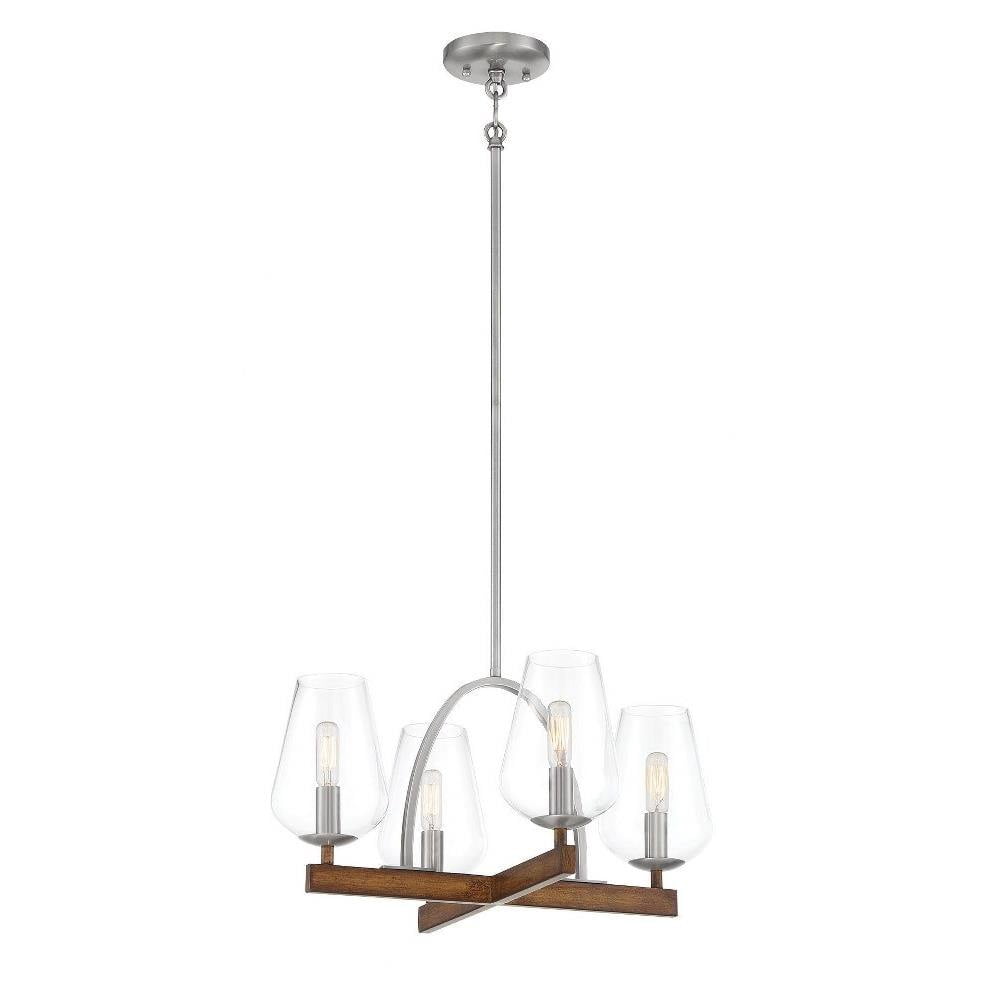 Convertible Chandelier 4 Light Koa Wood/Pewter Steel/Glass 15.63 inches ...