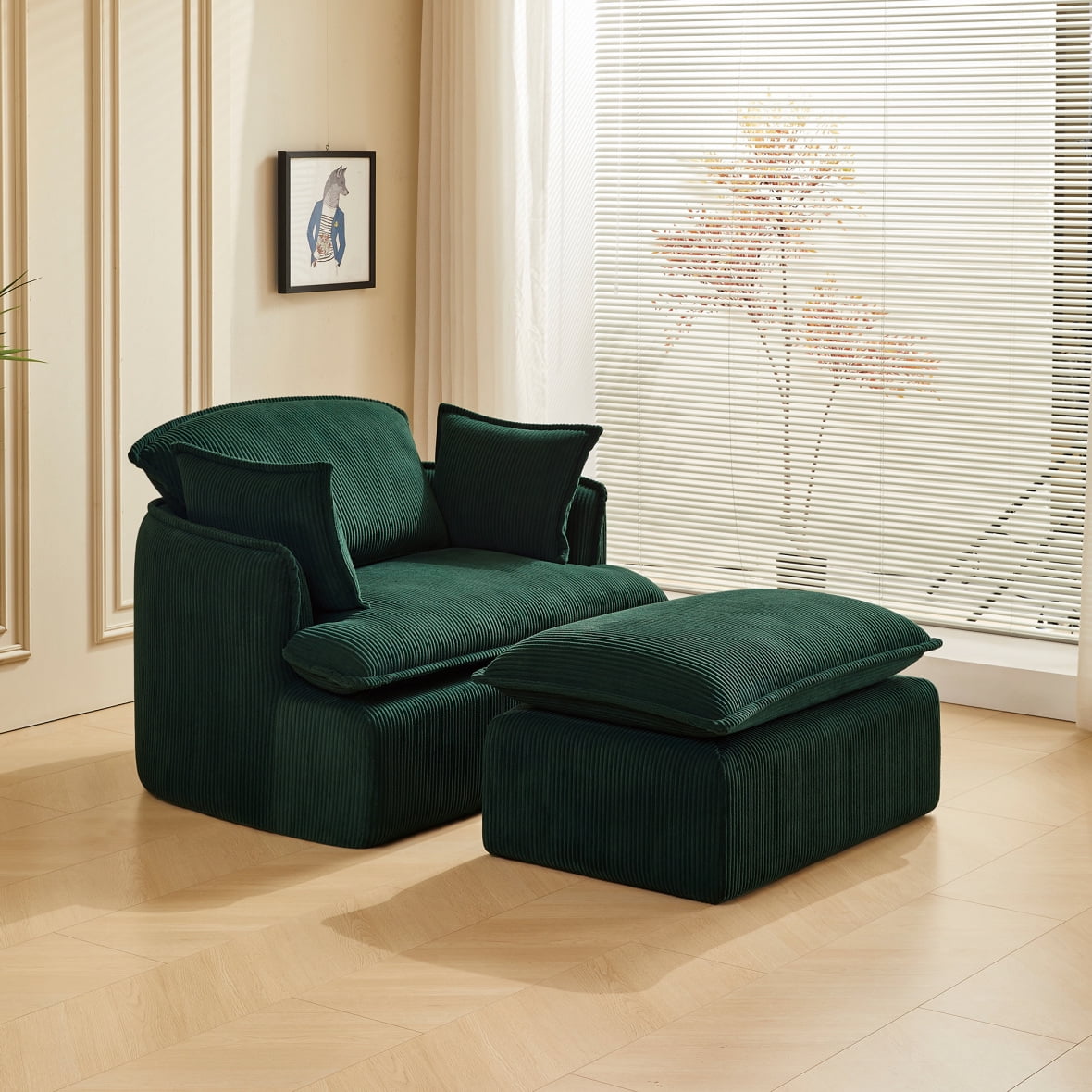Convertible Compressed Sofa Chair with Ottoman Set - Modern Corduroy ...