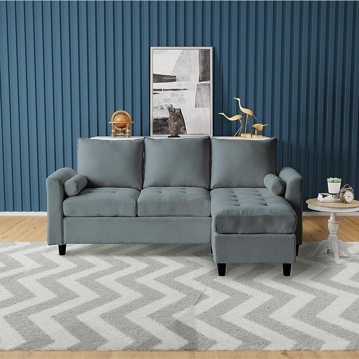 Convertible Couch Chenille Fabric L-Shaped, 3-Seat Sofa Sectional With ...