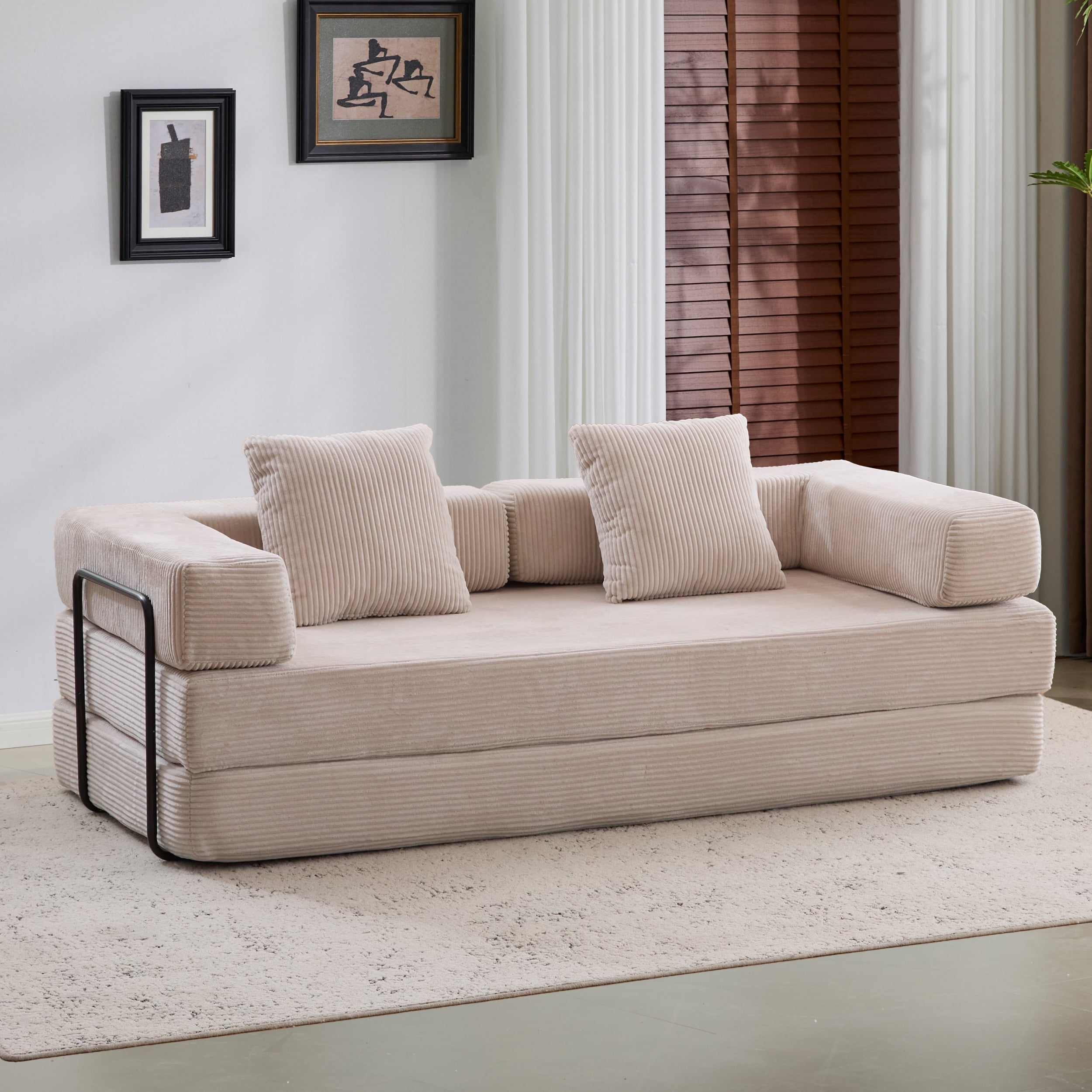 AmoDwell, Convertible Couch Sofa Bed, Beige, No Assembly - Walmart.com