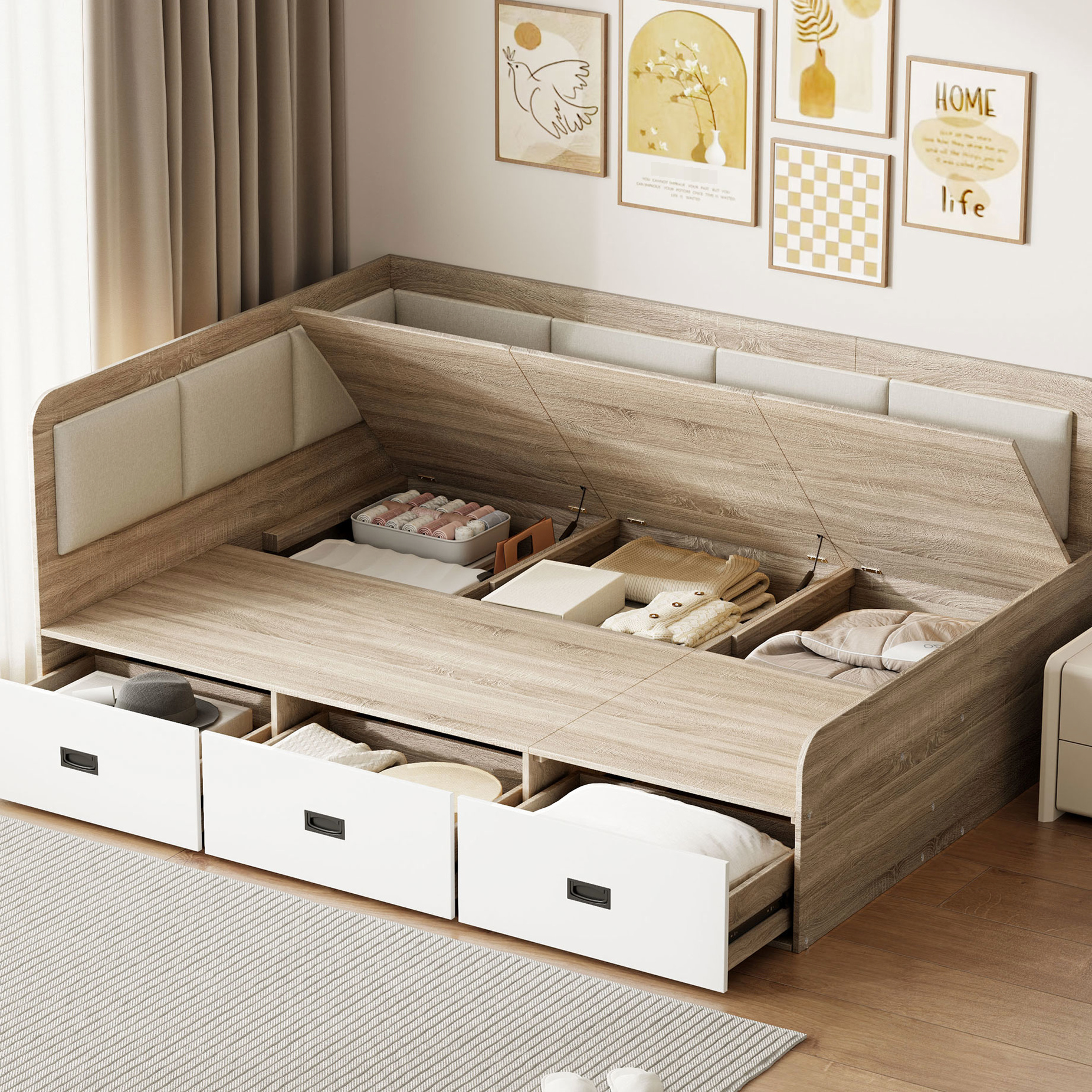Convertible Daybed With Useful Storage - Three Drawers And Compartments ...
