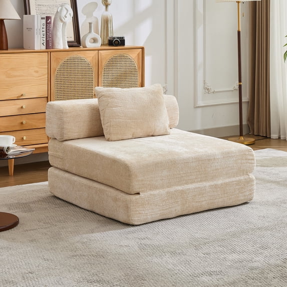 Convertible Floor Sofa Bed – Fixed Frame, No Assembly, Chenille Fabric ...