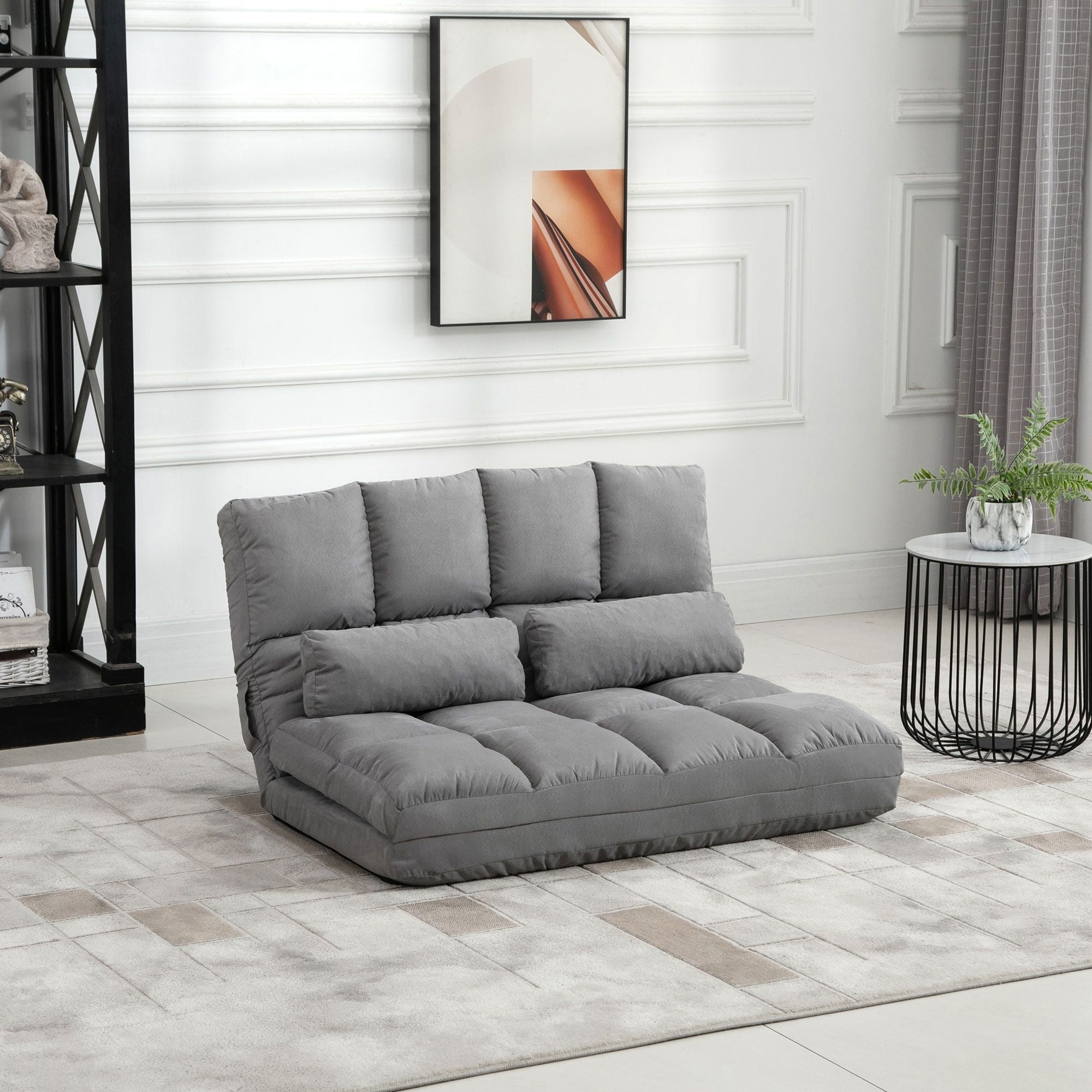 Convertible Floor Sofa Bed - Gray Upholstered Folding Chair with Metal ...