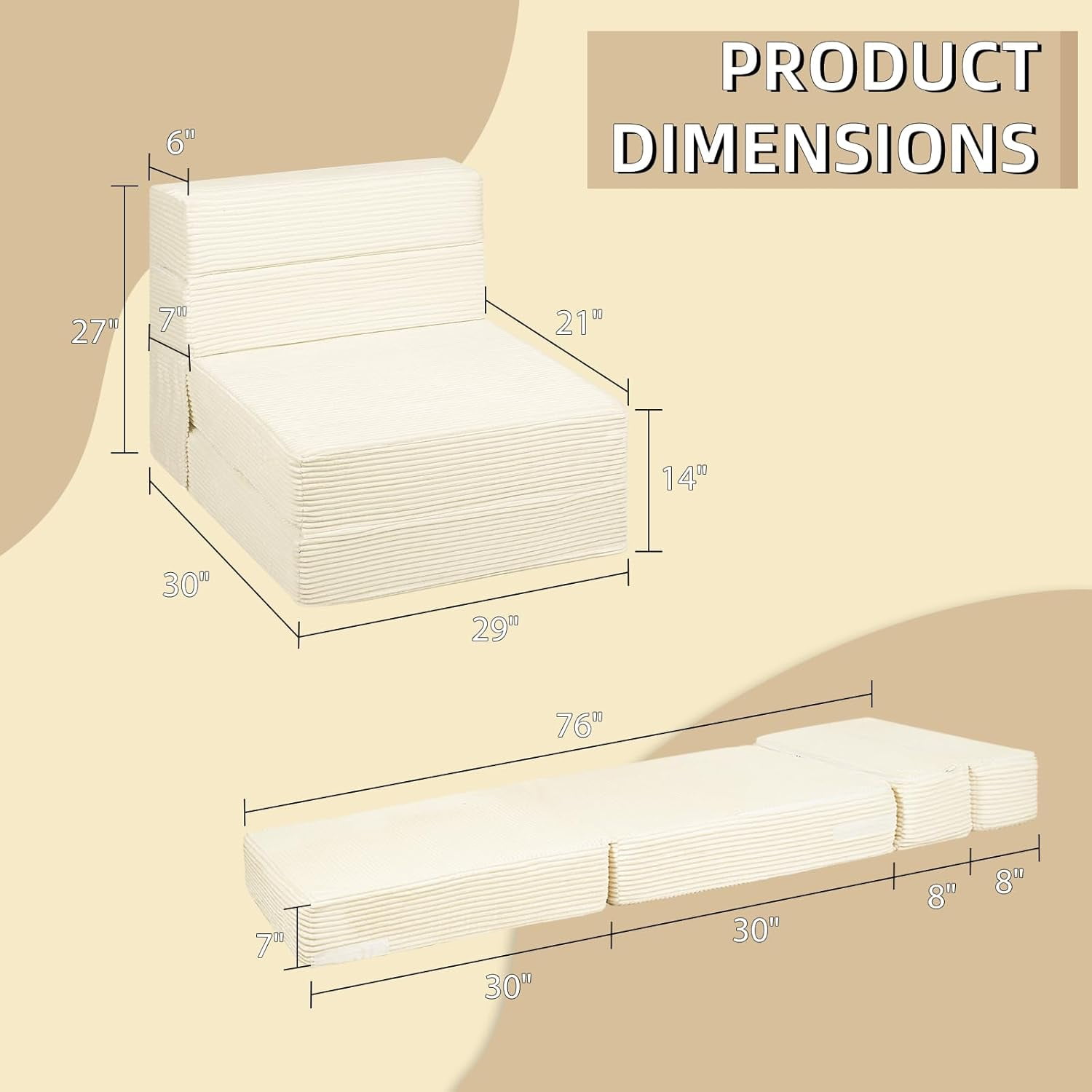 Convertible Fold-Out Sofa Bed with Removable Washable Cover for Compact ...