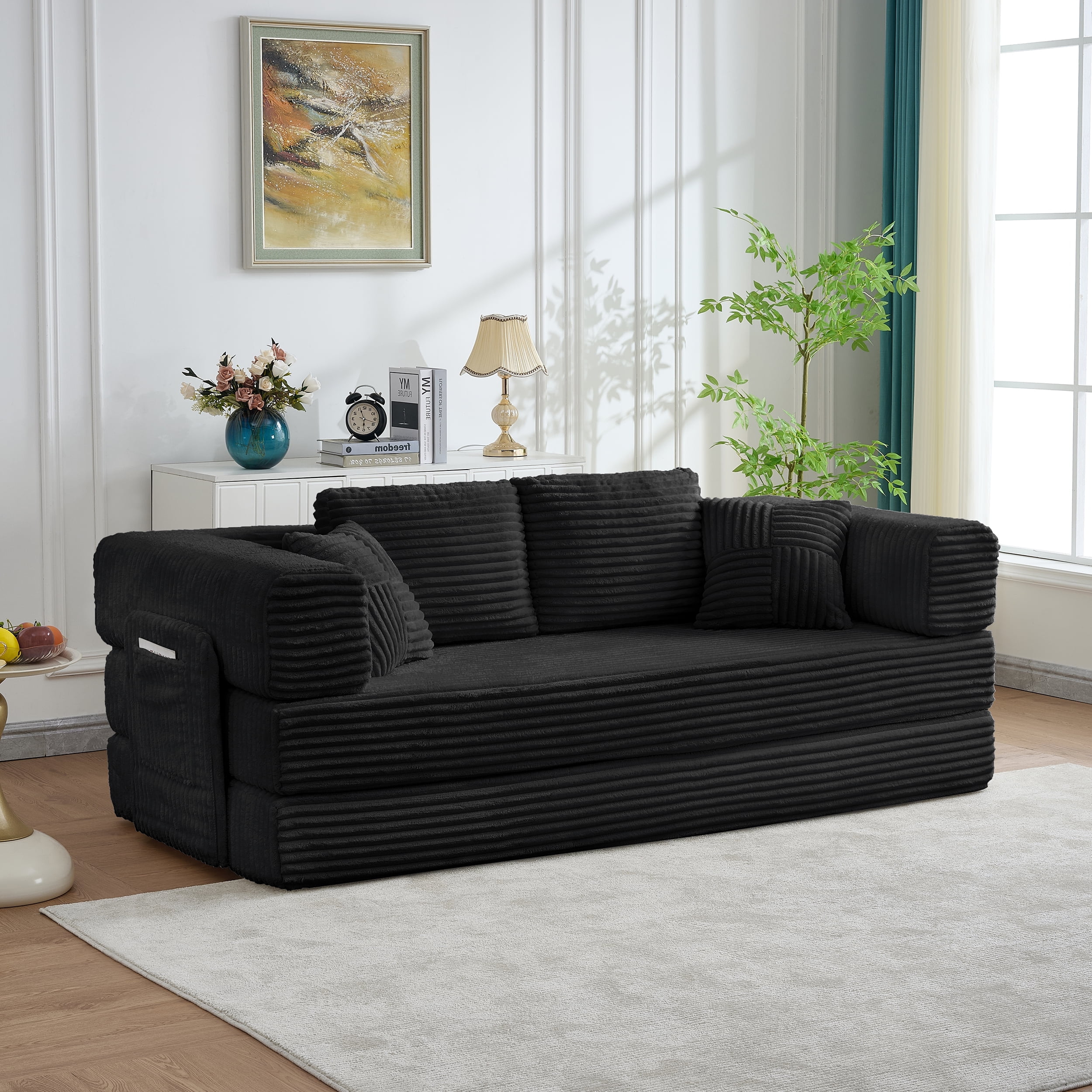 Convertible Foldable Sleeper Sofa Bed with Storage Pockets, No Assembly ...