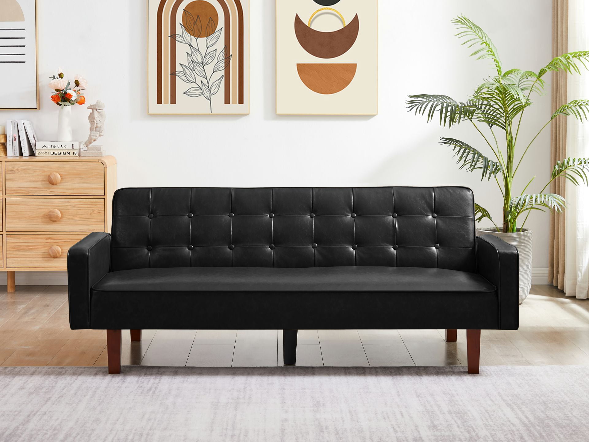 Convertible Foldable Sofa Bed, Tufted Buttons Loveseat with Removable ...