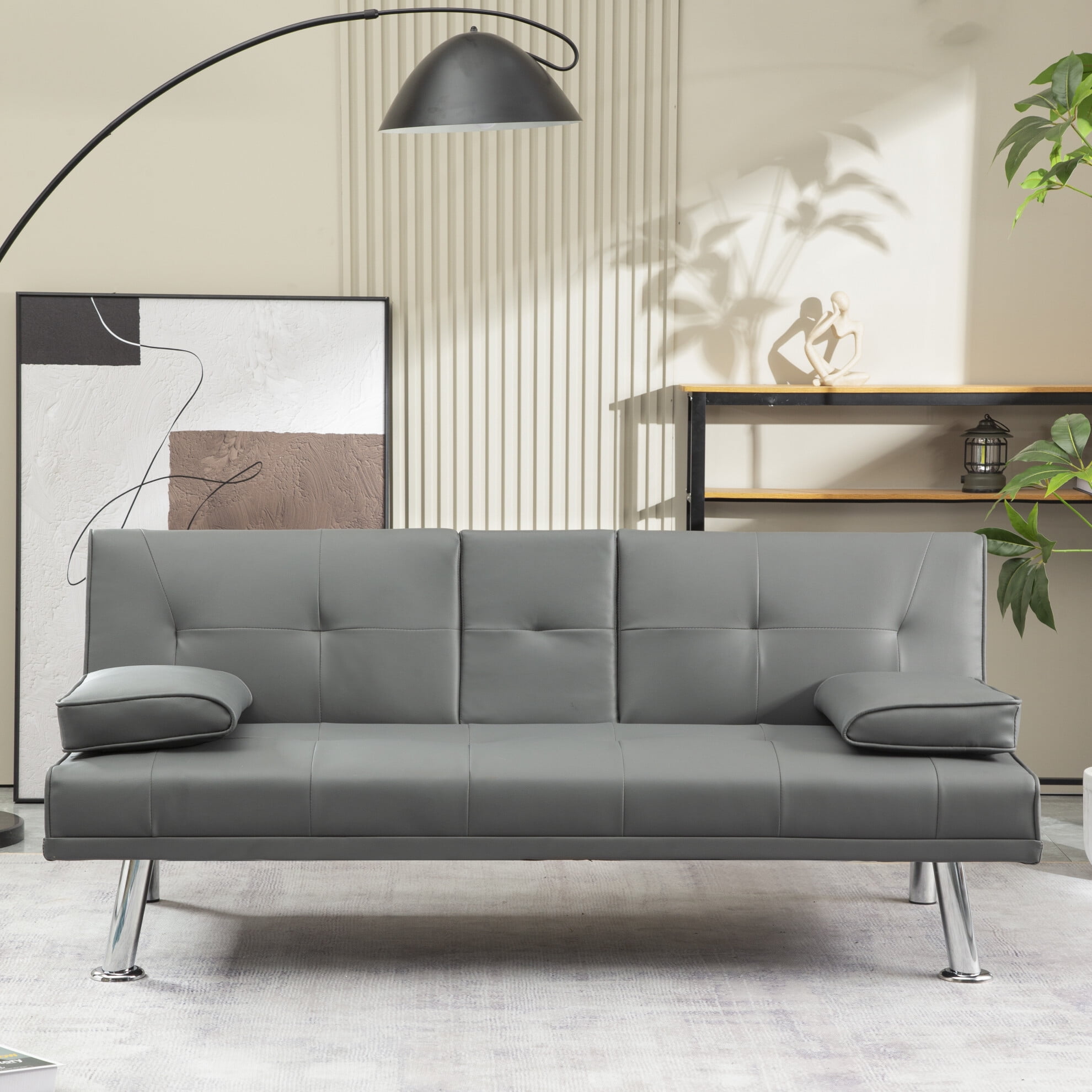 Convertible Folding Futon Sofa Bed with 2 Cup Holders and Removable ...