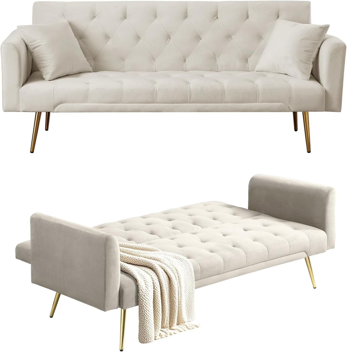 Convertible Folding Futon Sofa Bed Sleeper Couch Accent Sofá Velvet ...