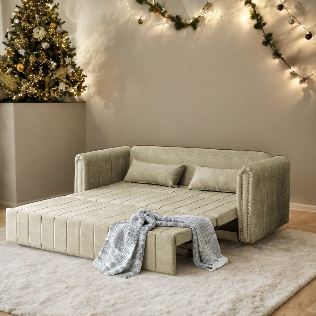 Convertible Futon 3 Seats Sofabed with Two Drawers and Two Pillows ...