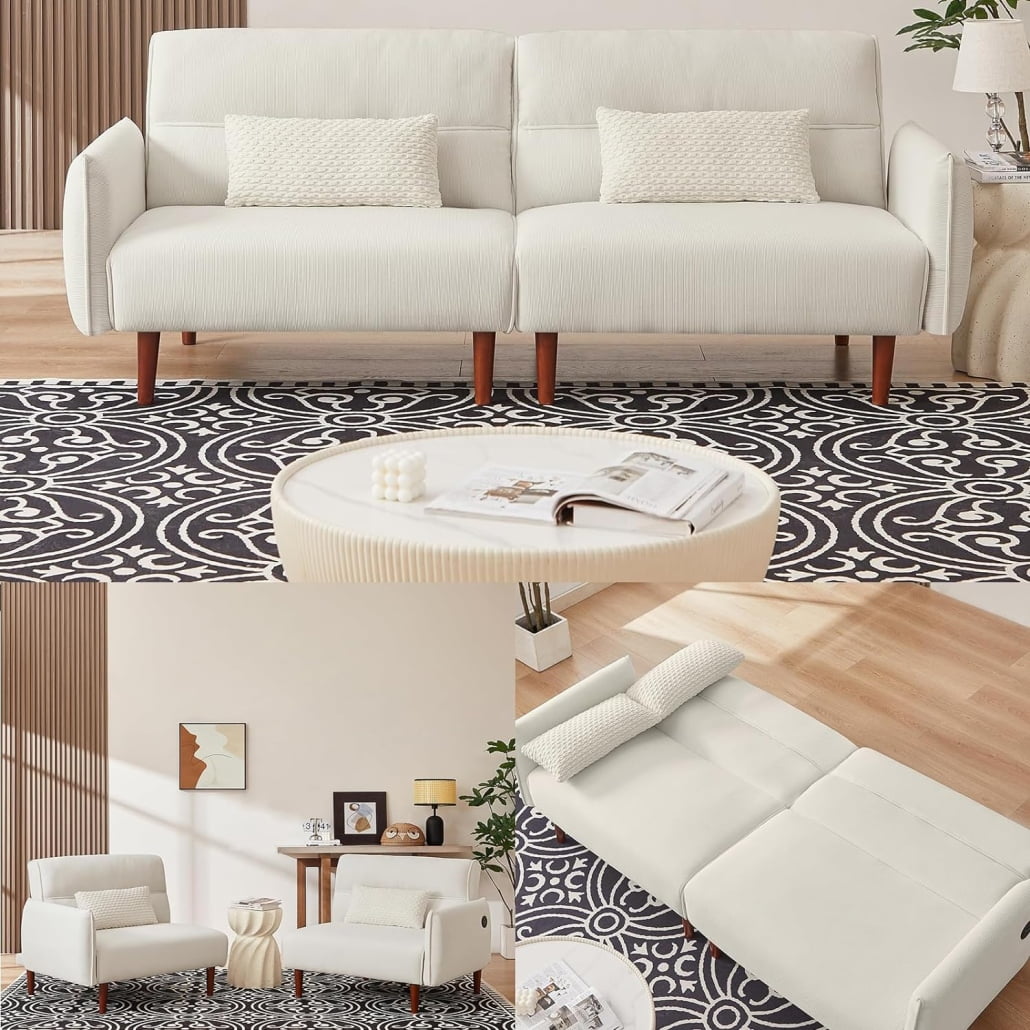 Convertible Futon Sofa Bed with 2 Pillows, Split Sleep Sofa with ...