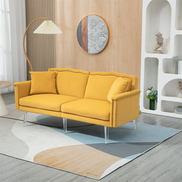 Convertible Futon Sofa Bed, 65 Inch Velvet Tufted Upholstered Accent ...