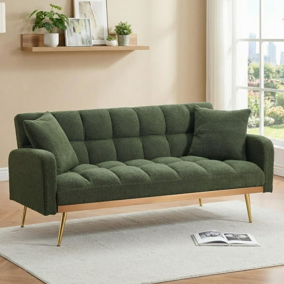 Convertible Futon Sofa Bed,69 Inch Modern Teddy Loveseat Sofa Couch ...