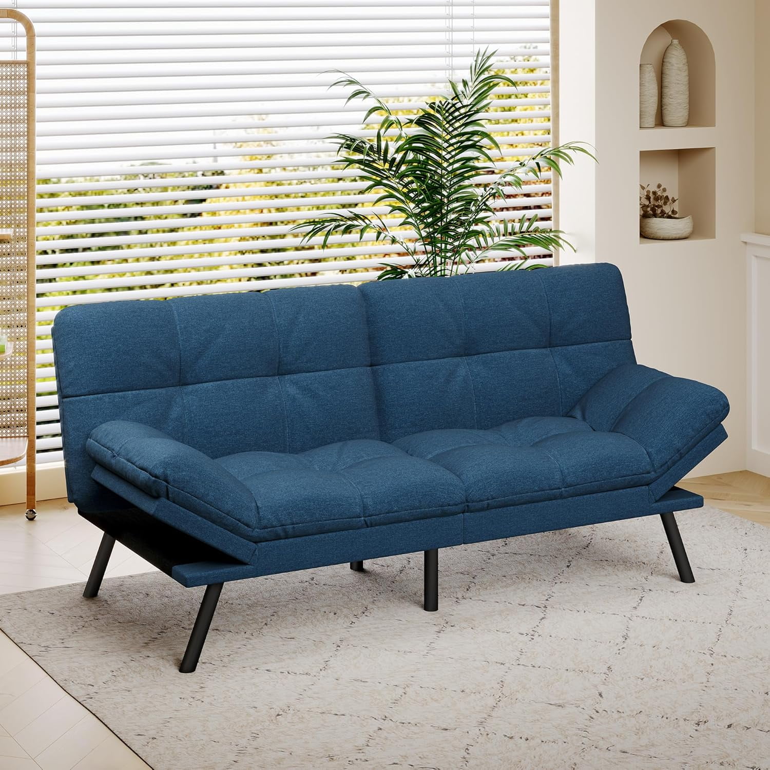 Convertible Futon Sofa Bed, 71" Comfy Loveseat Sleeper Sofa, Thicken ...