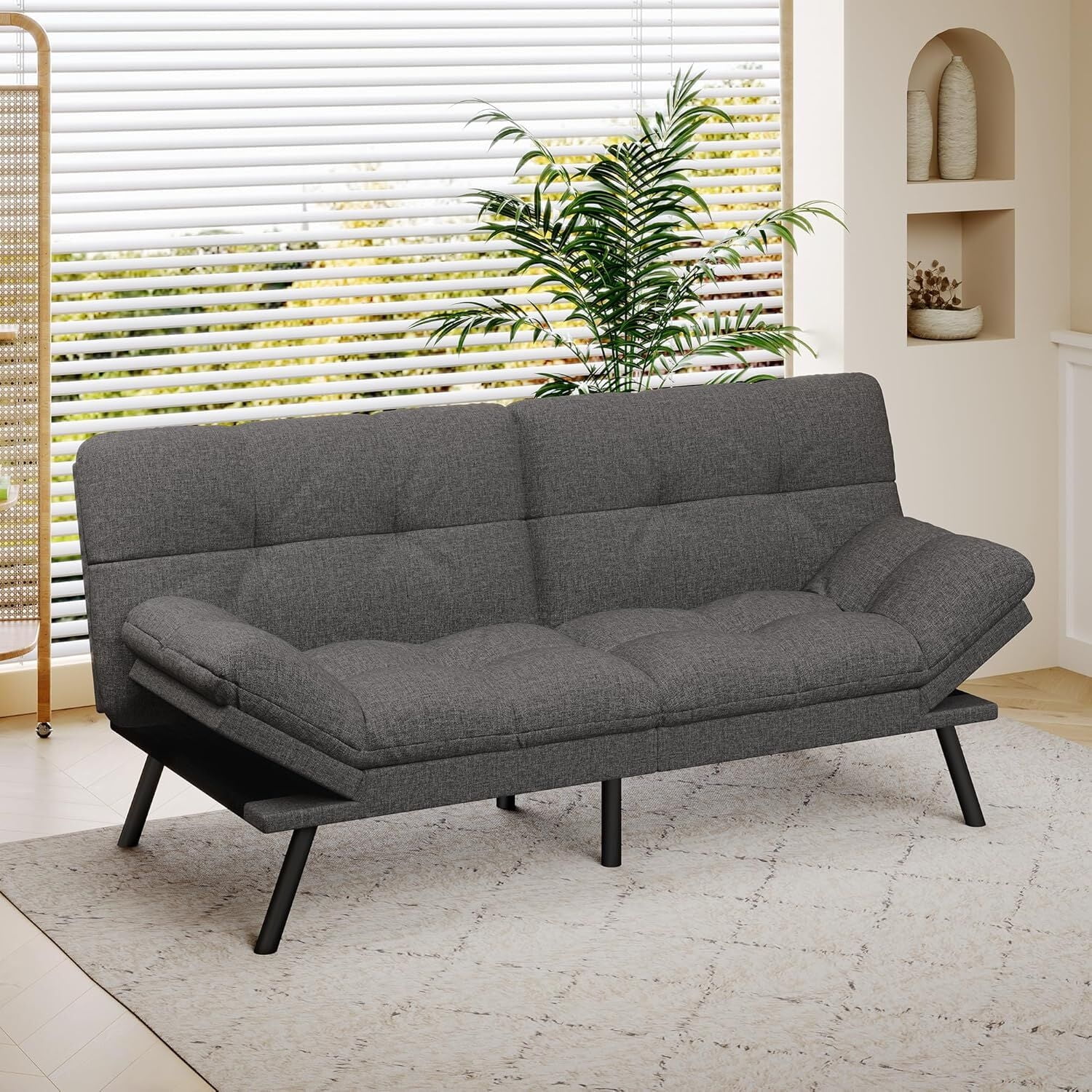 Convertible Futon Sofa Bed, 71" Comfy Loveseat Sleeper Sofa, Thicken ...