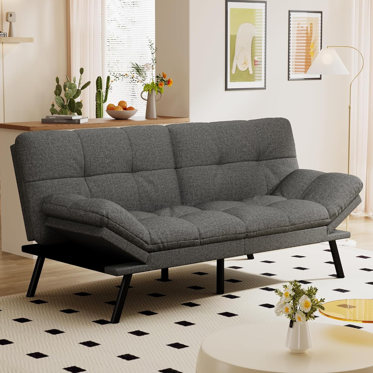 Convertible Futon Sofa Bed, 71" Memory Foam Futon Couch with Detachable ...