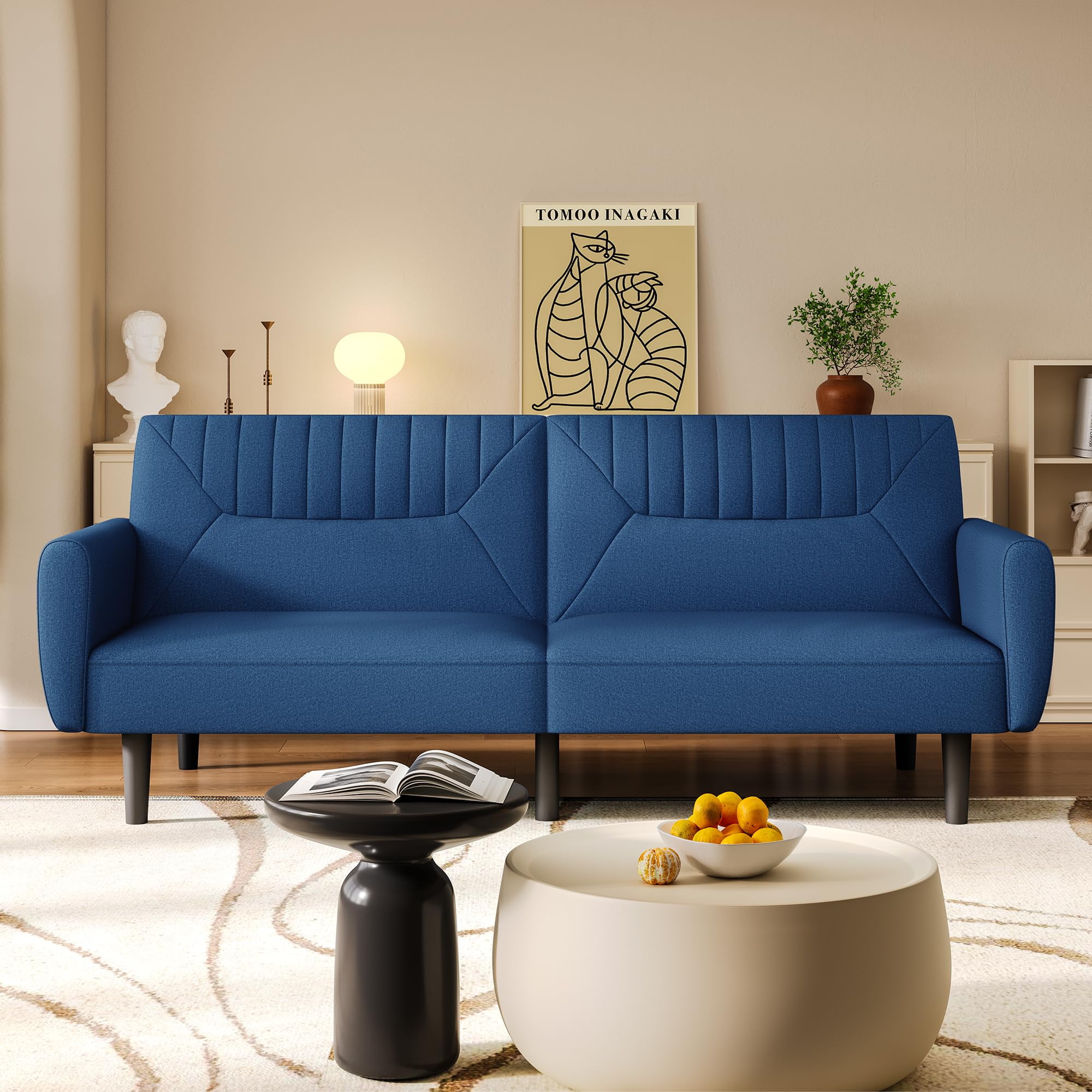 Convertible Futon Sofa Bed, 75.8″ Loveseat Sofa Couch with Adjustable ...