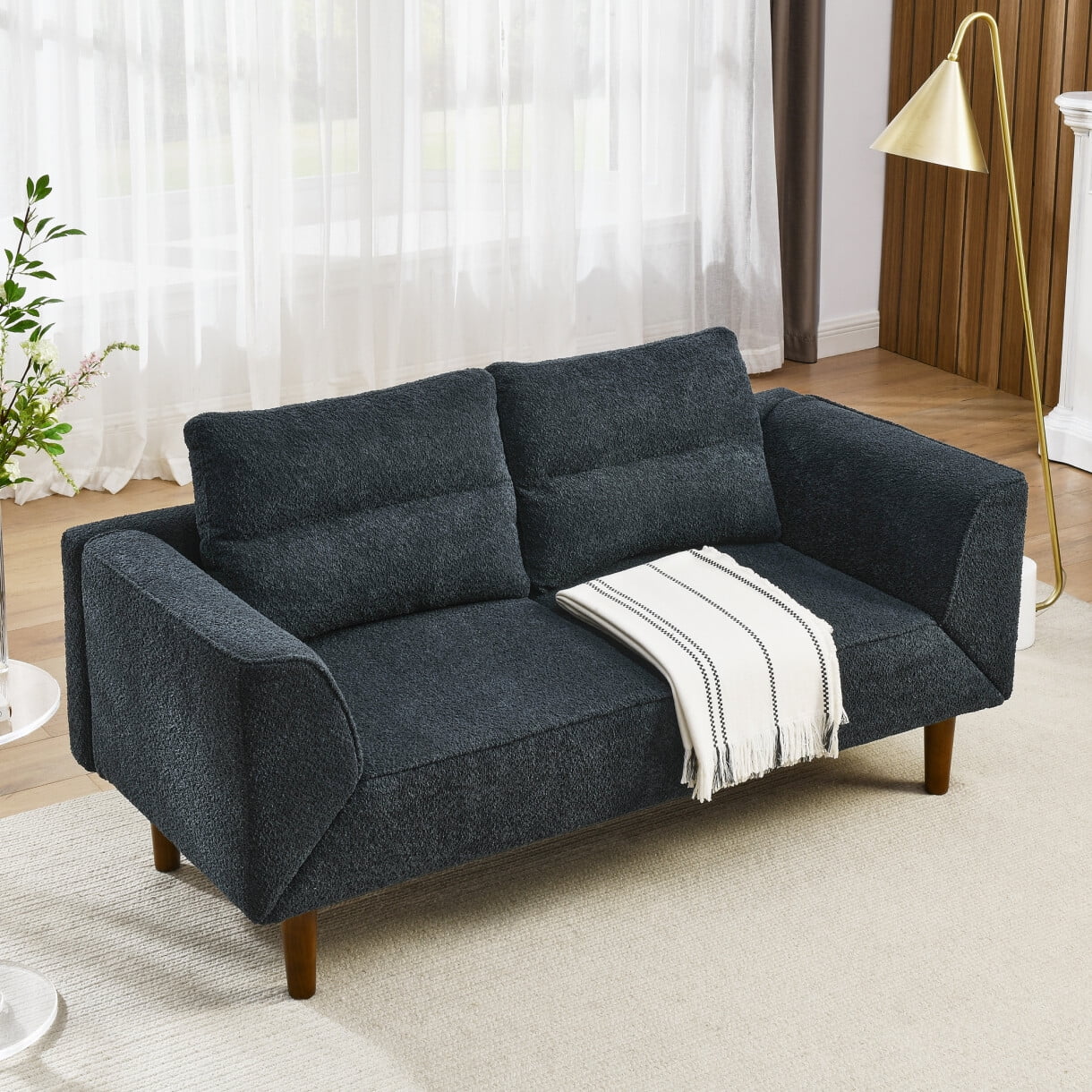 Convertible Futon Sofa Bed with Adjustable Armrest, Comfy Loveseat ...