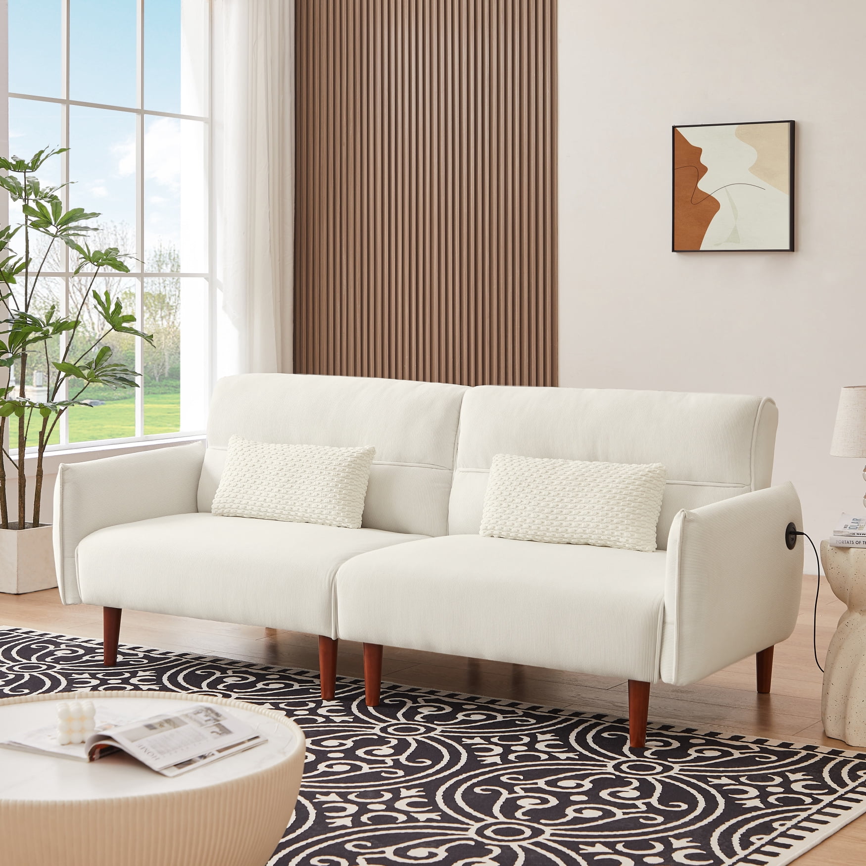 Convertible Futon Sofa Bed, Adjustable Back Positions Couch Sleeper ...