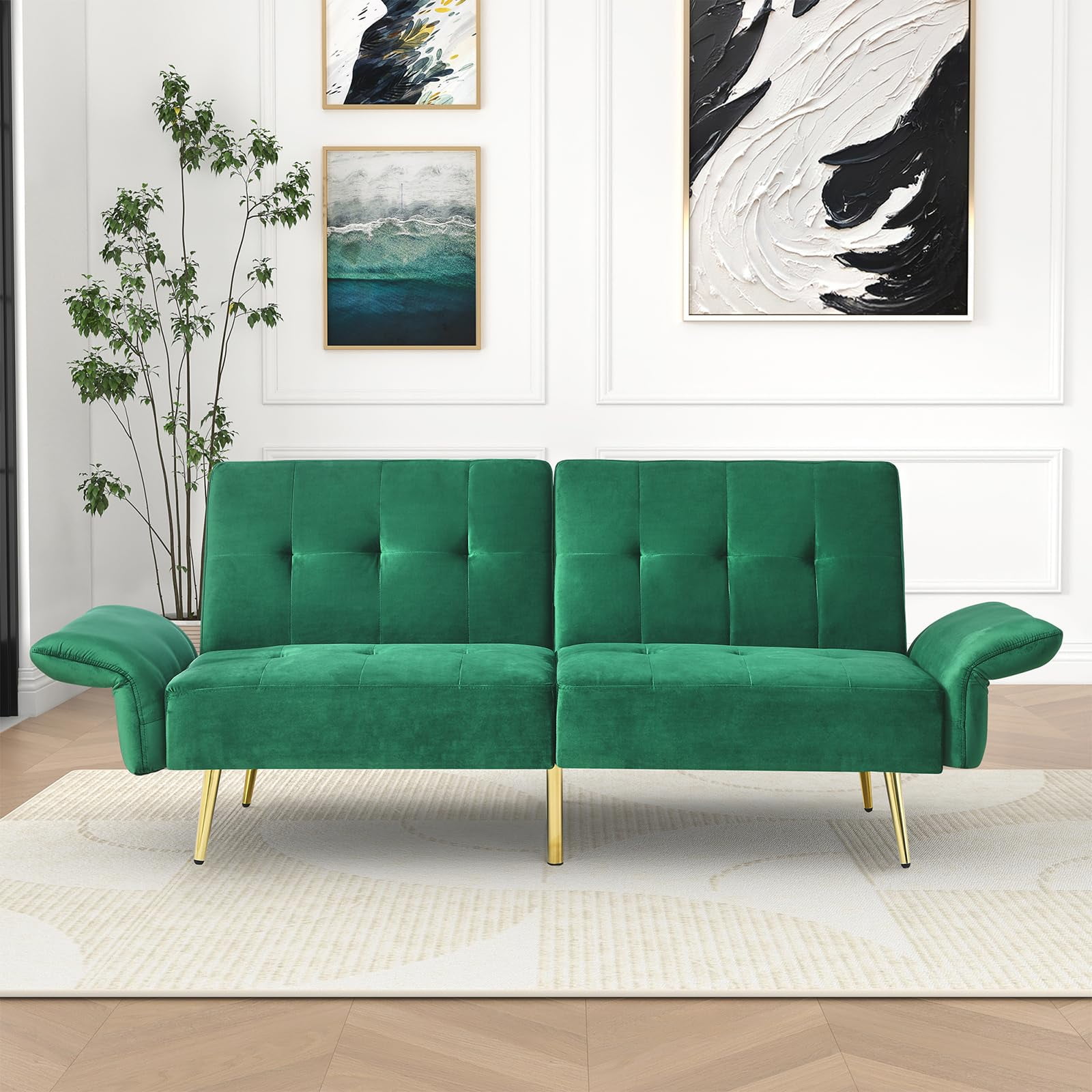 Convertible Futon Sofa Bed with Folded Backrest, Multi-Functional ...