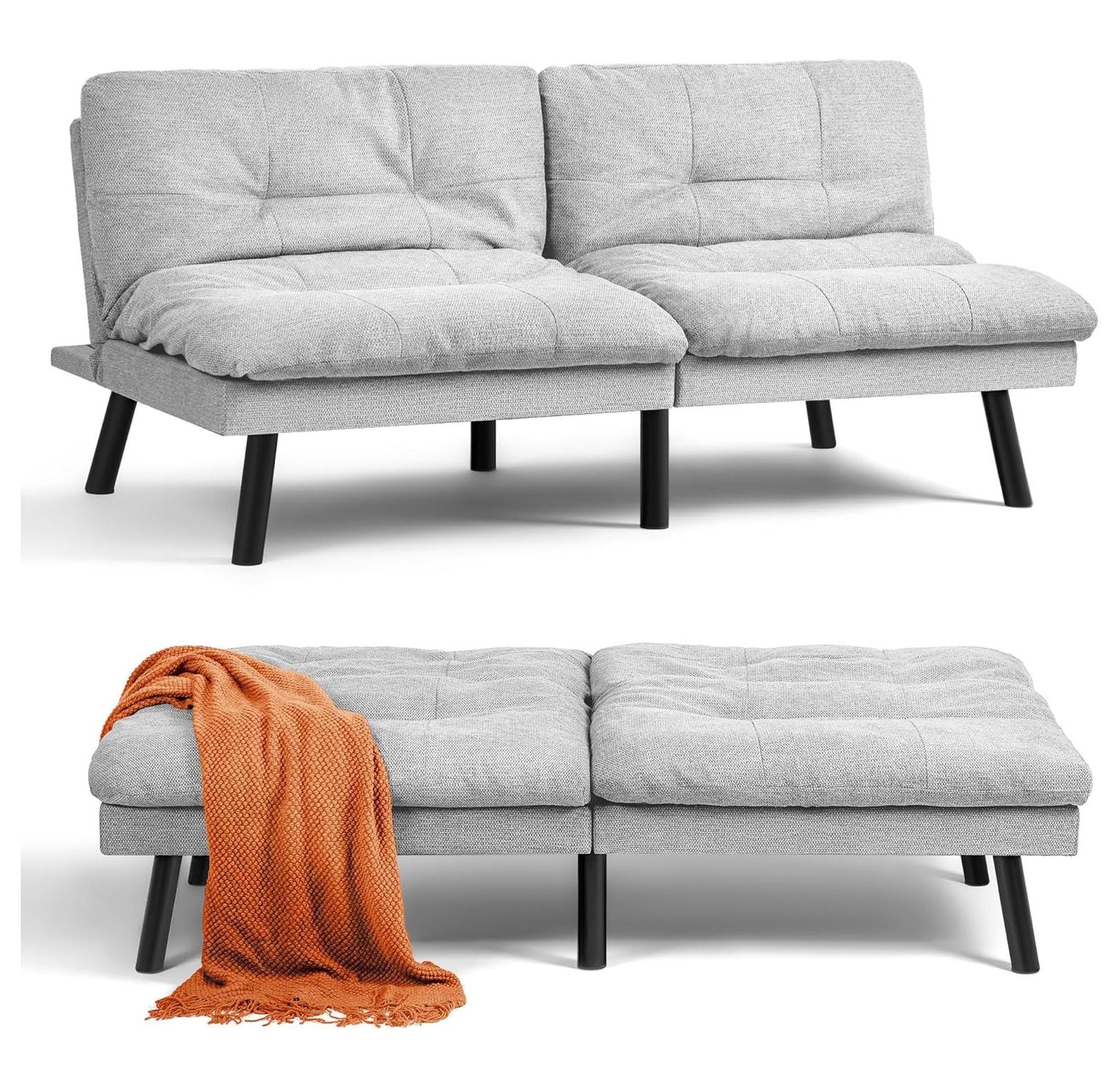 Convertible Futon Sofa Bed Futon Couch with Adjustable Back Upholstered ...