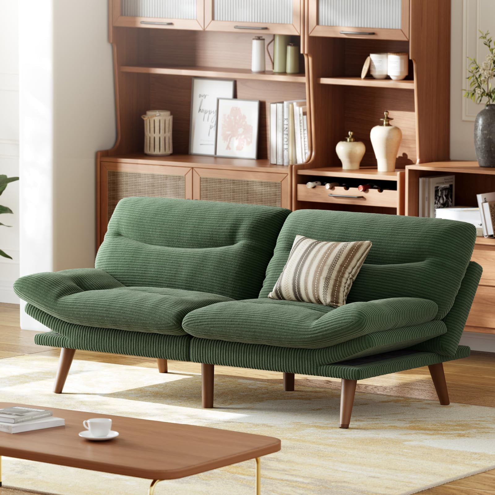 Convertible Futon Sofa Bed,Green futon with Adjustable Backrest ...