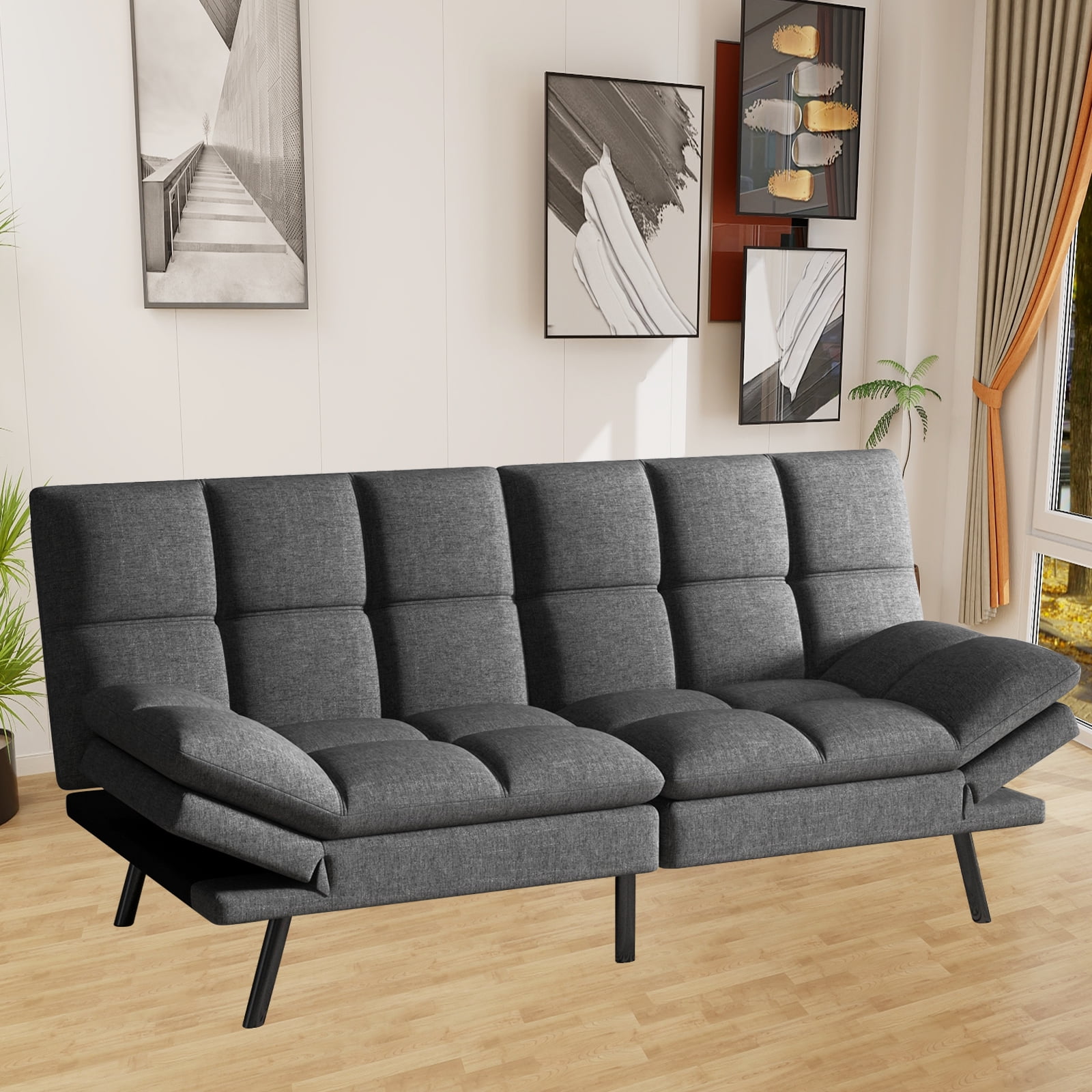 Convertible Futon Sofa Bed, Modern Sleeper Sofa with Adjustable ...